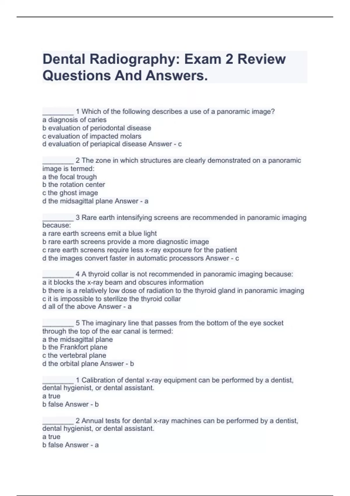 Dental Radiography: Exam 2 Review Questions And Answers. - Dental ...