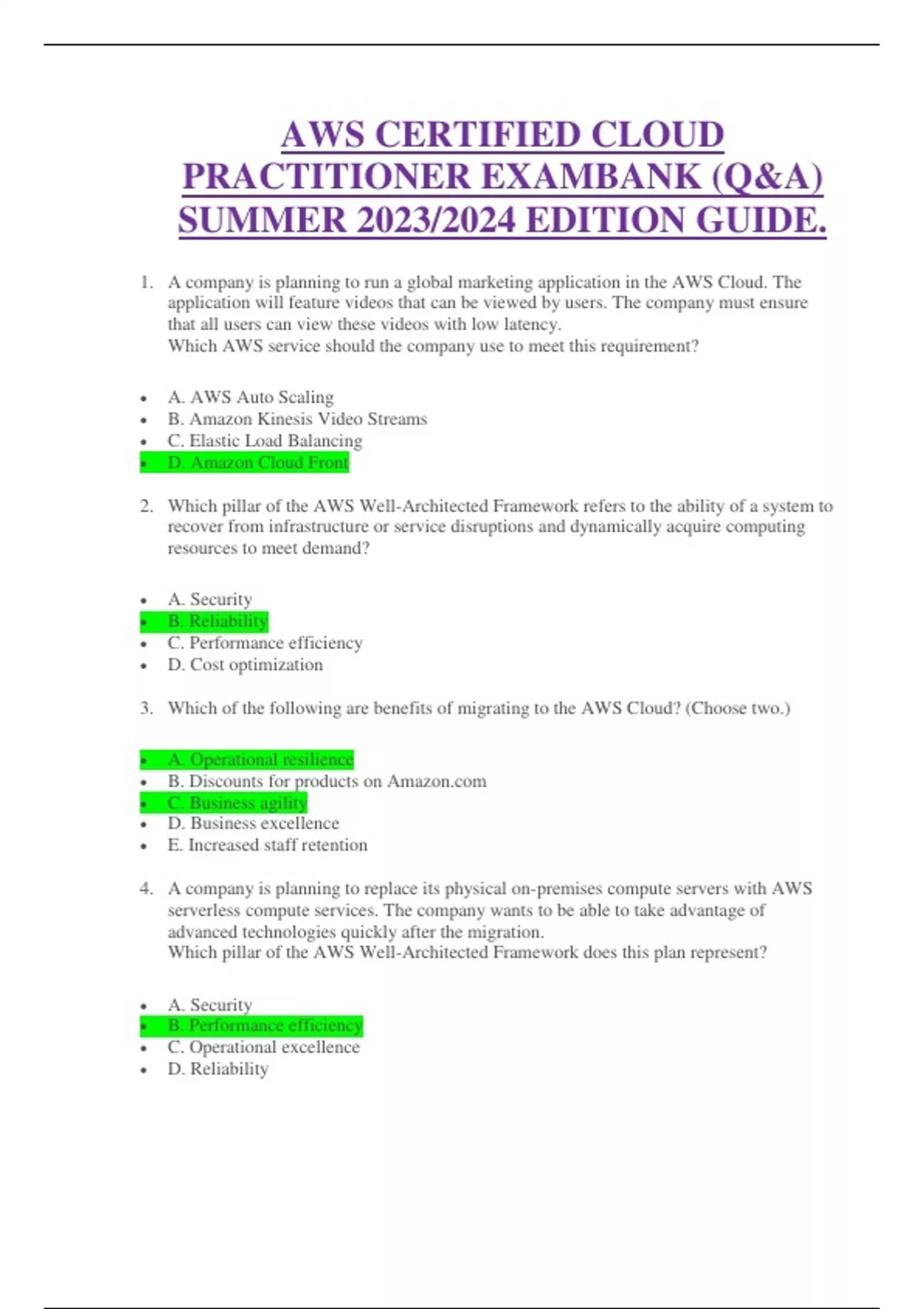 AWS CERTIFIED CLOUD PRACTITIONER EXAMBANK SUMMER 2023/2024 EDITION ...