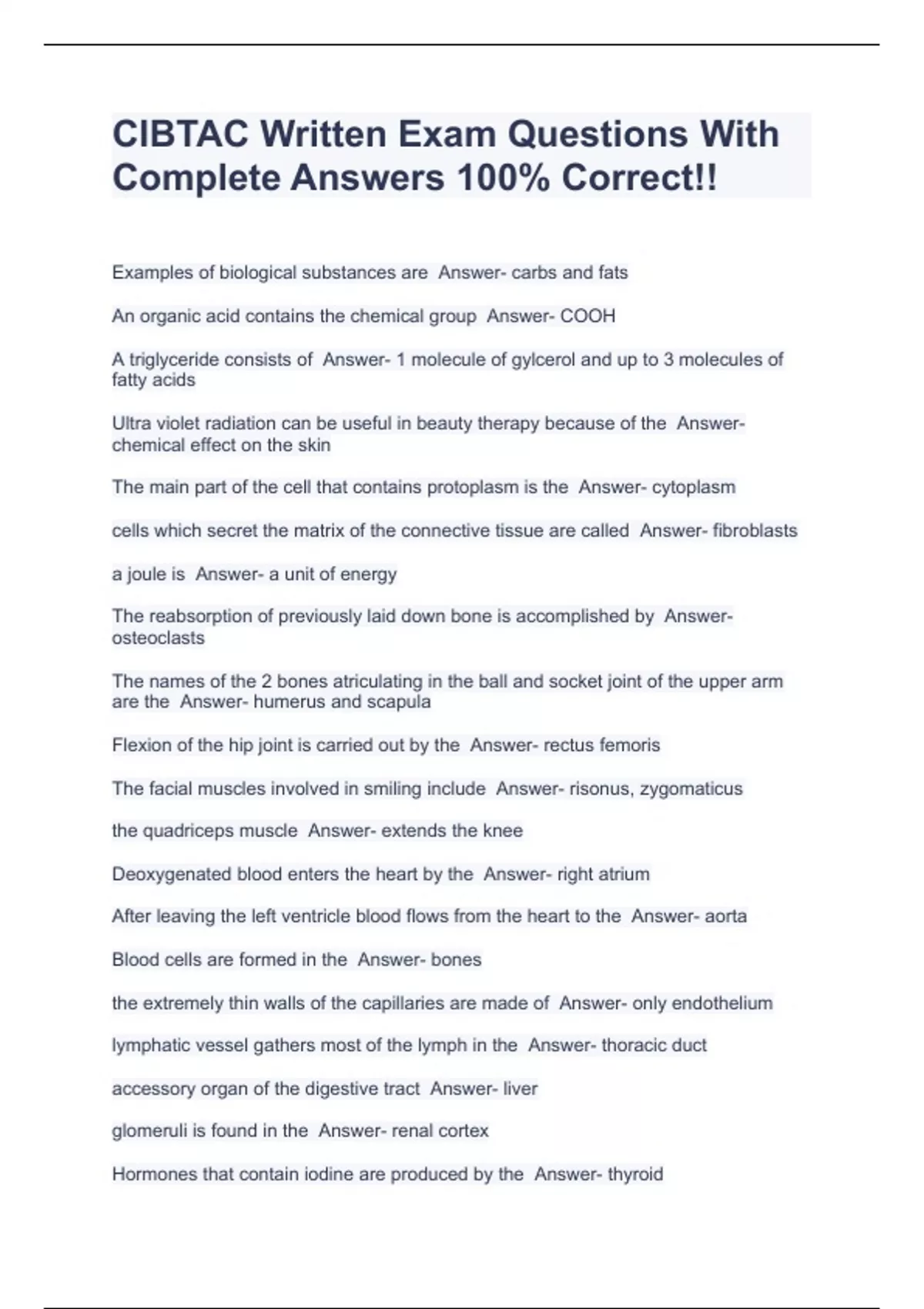 CIBTAC Written Exam Questions With Complete Answers 100% Correct!! - CIBTAC - Stuvia US