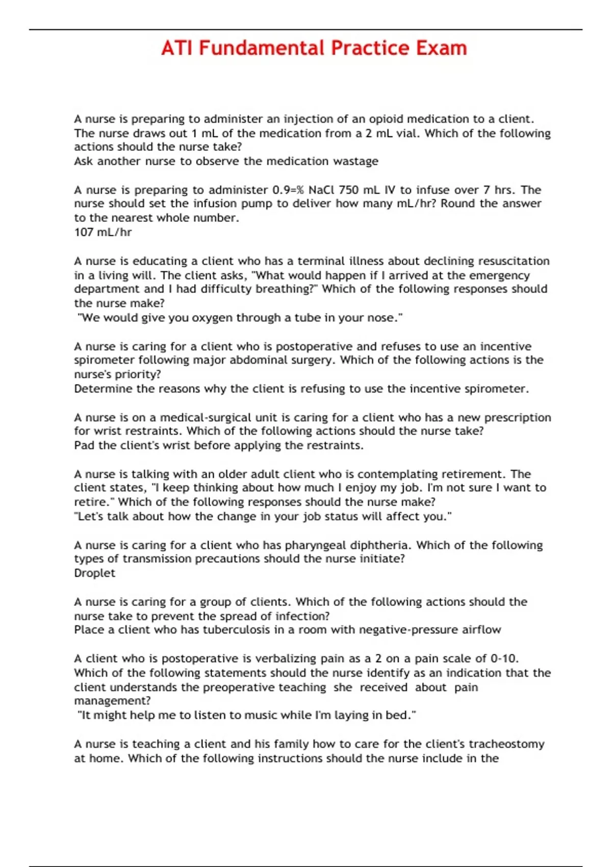 ATI Fundamental Practice Exam LATEST UPDATED QUESTIONS WITH 100% ...