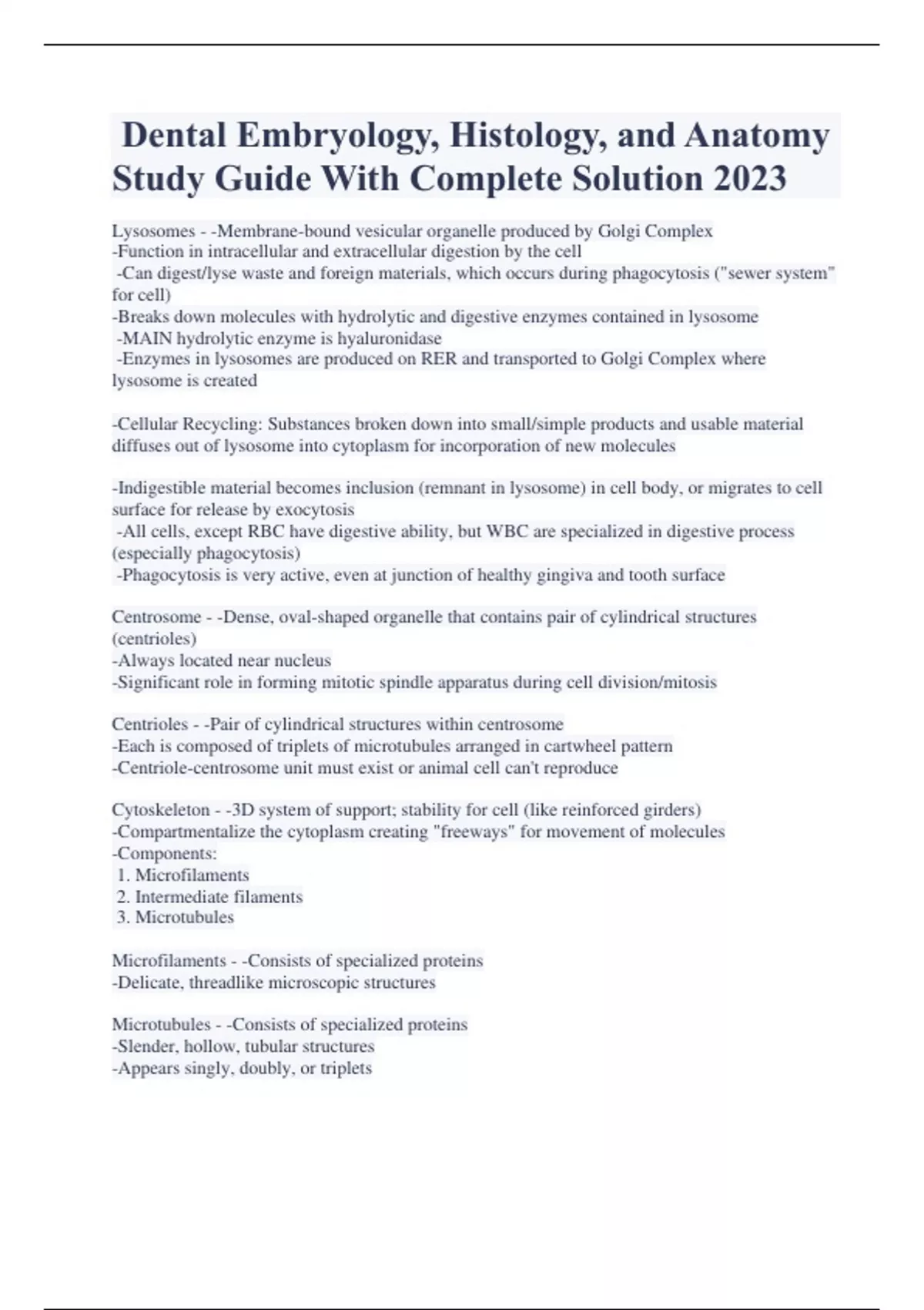 Dental Embryology, Histology, and Anatomy Study Guide With Complete ...