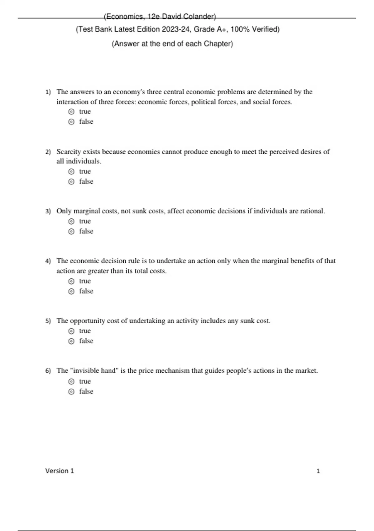 Economics 12th Edition By David Colander (Test Bank Latest Edition 2023 ...