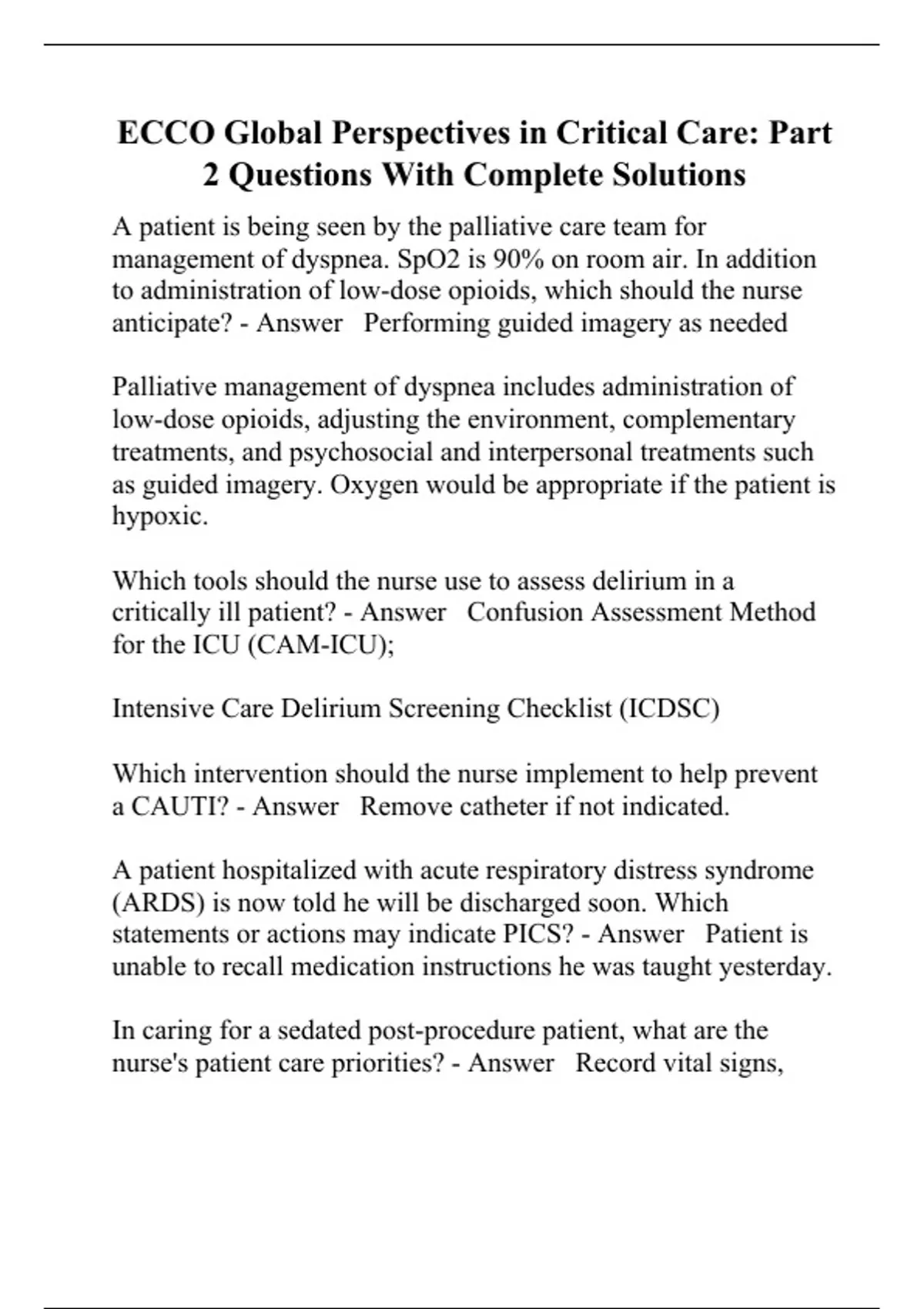 ECCO Global Perspectives in Critical Care: Part 2 Questions With ...