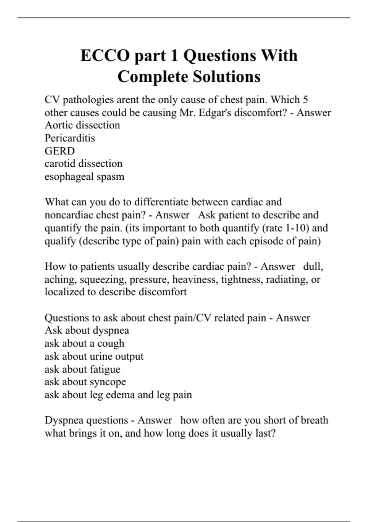 ECCO part 1 Questions With Complete Solutions - ECCO - Stuvia US