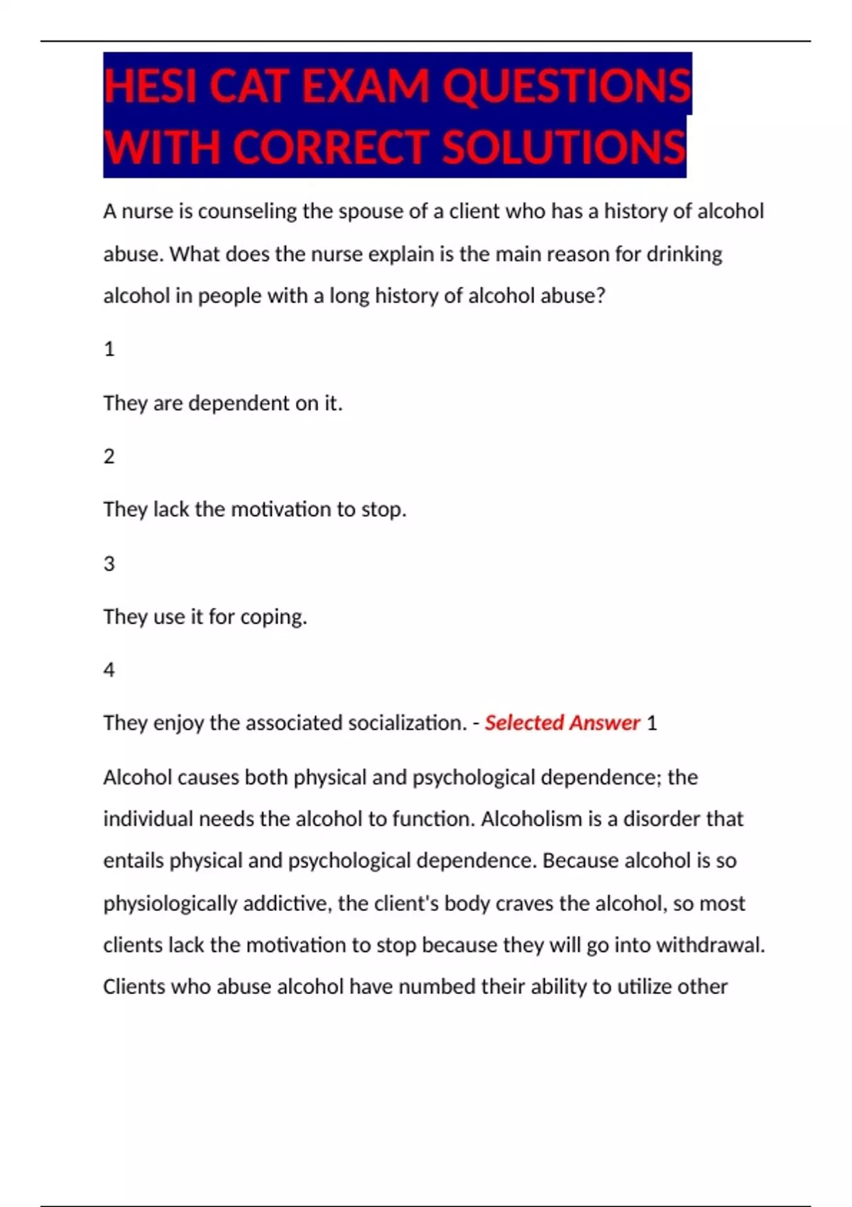 HESI CAT EXAM QUESTIONS WITH CORRECT SOLUTIONS - HESI CAT EXM QUEST ...