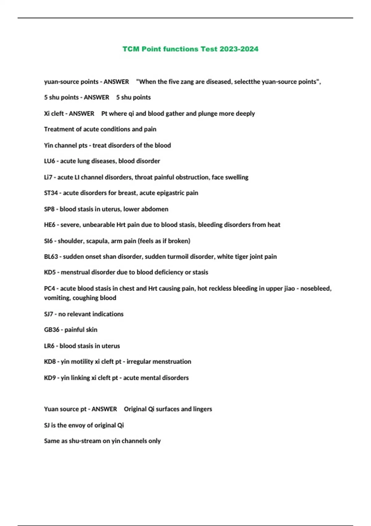 TCM Point functions Test - TCM Point functions - Stuvia US