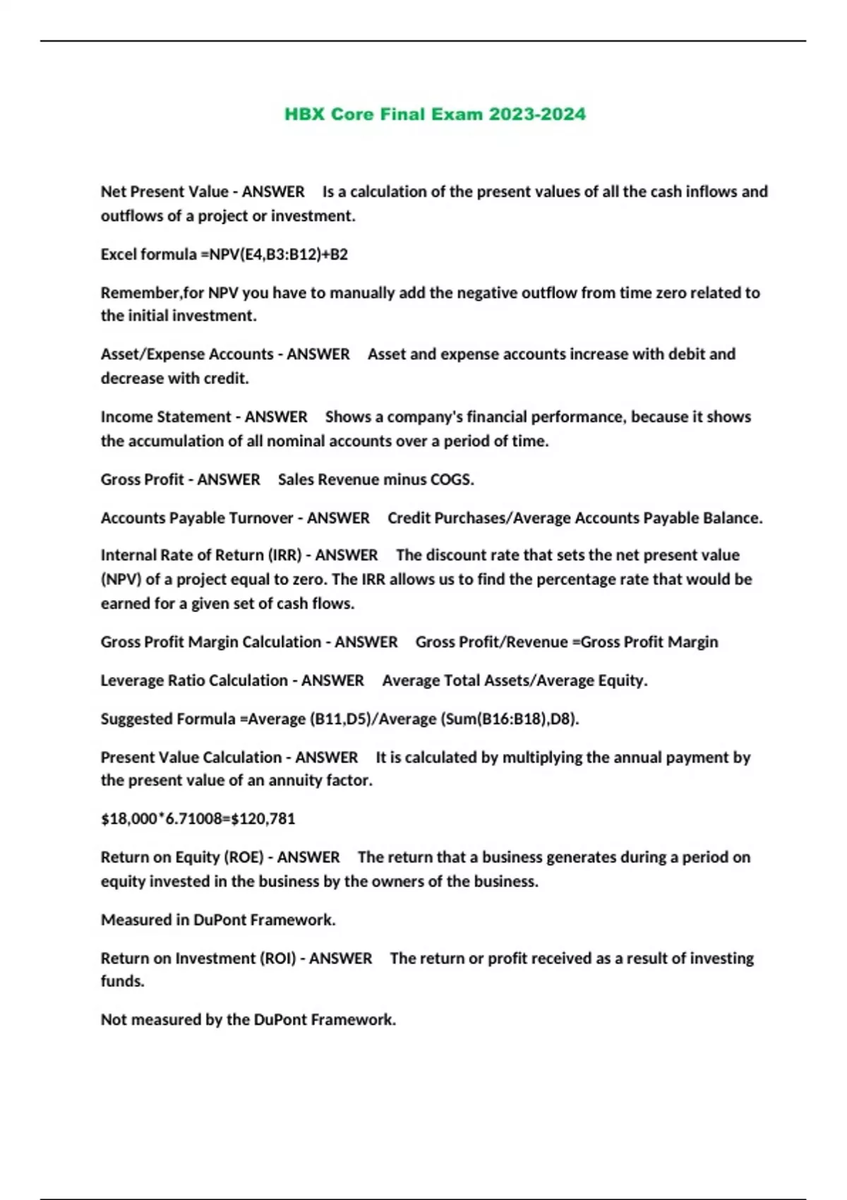 HBX Core Final Exam - HBX Core - Stuvia US