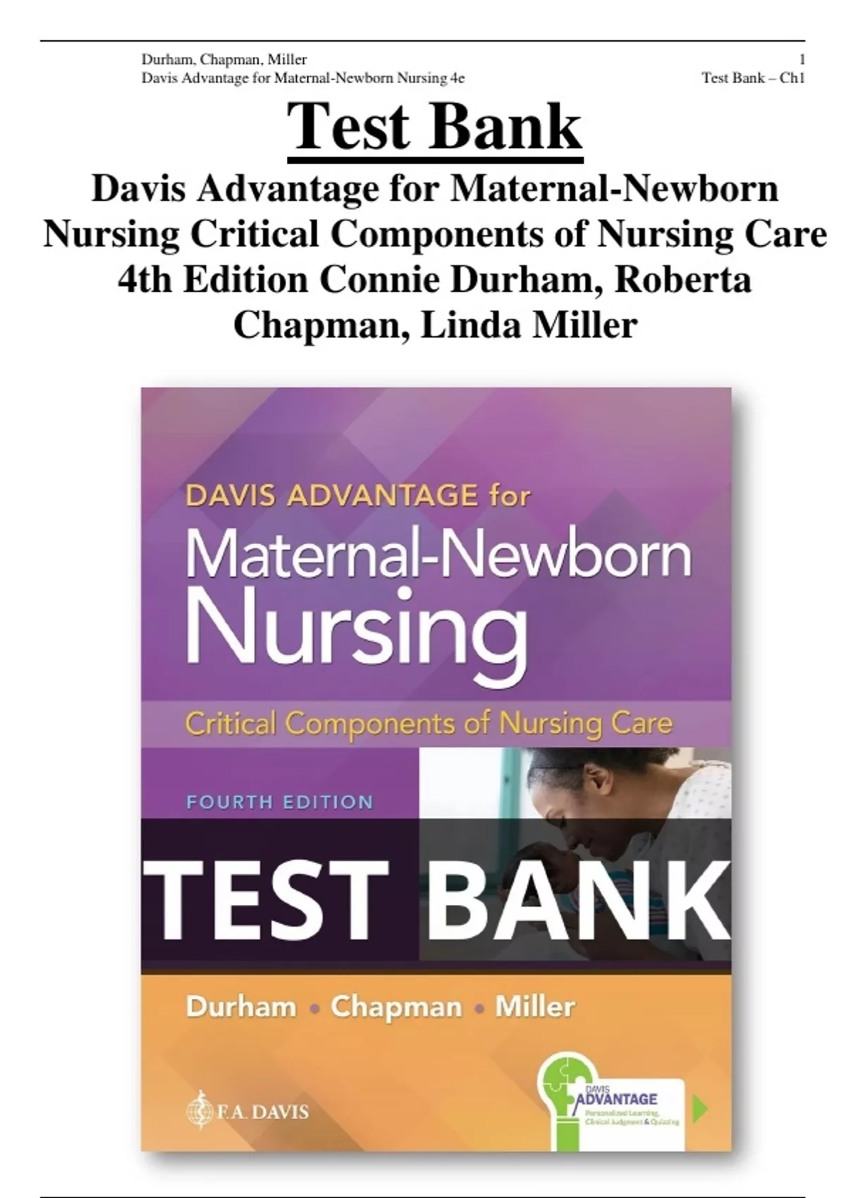 Davis Advantage for Maternal-Newborn Nursing Critical Components of ...