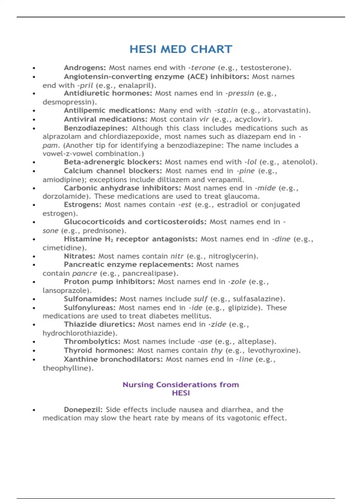 HESI MED CHART - HESI MED CHART - Stuvia US