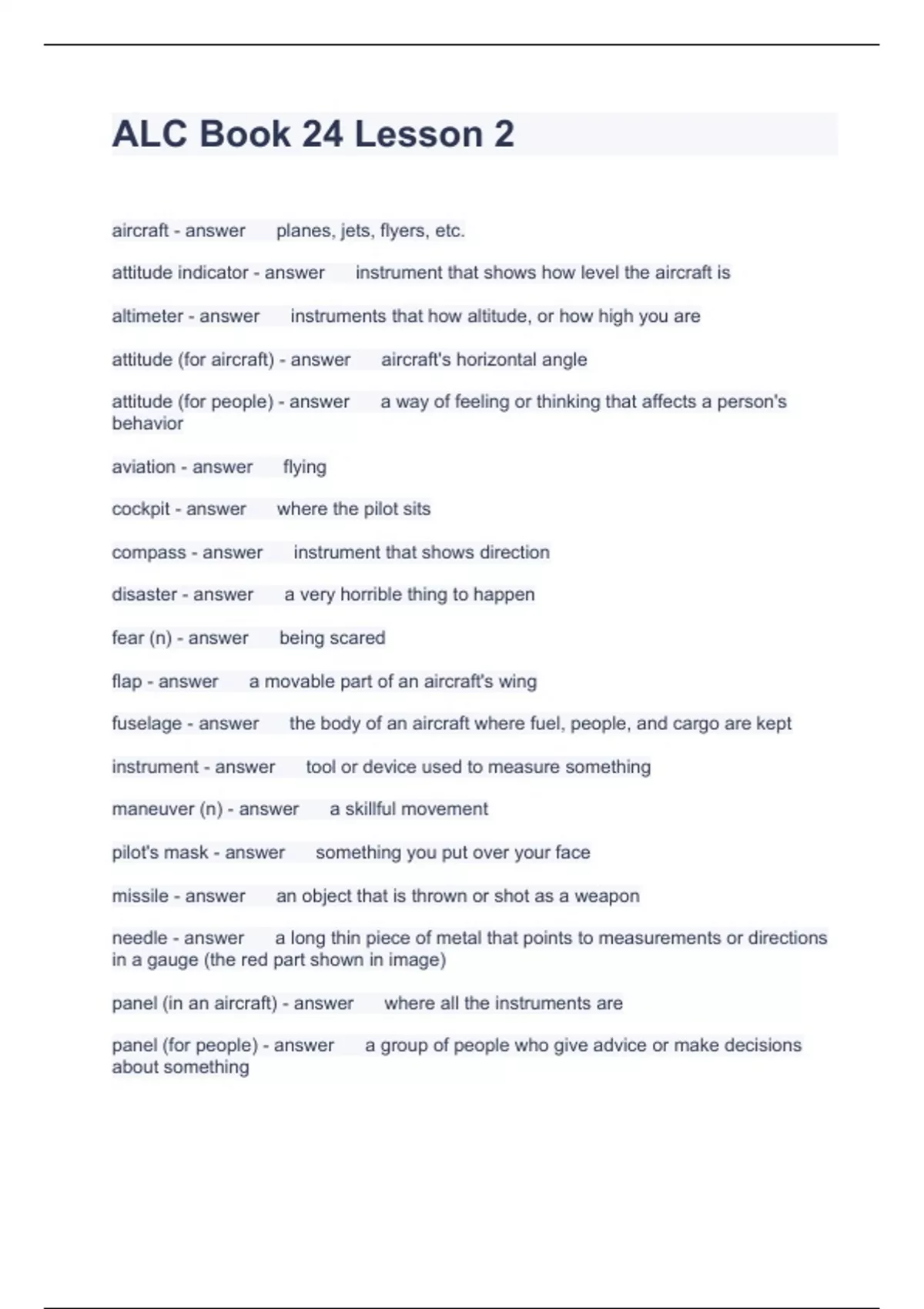 ALC Book 24 Lesson 2 Questions and Answers 2023 - ALC - Stuvia US