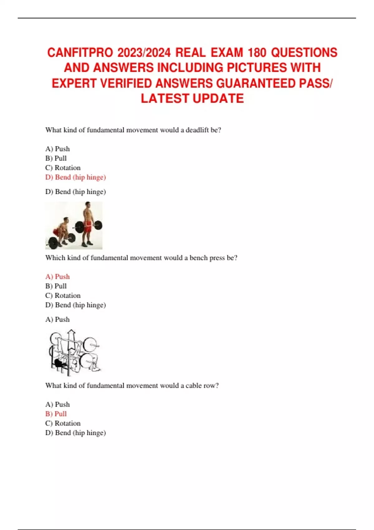 CANFITPRO 2023/2024 REAL EXAM 180 QUESTIONS AND ANSWERS INCLUDING PICTURES WITH EXPERT VERIFIED ...