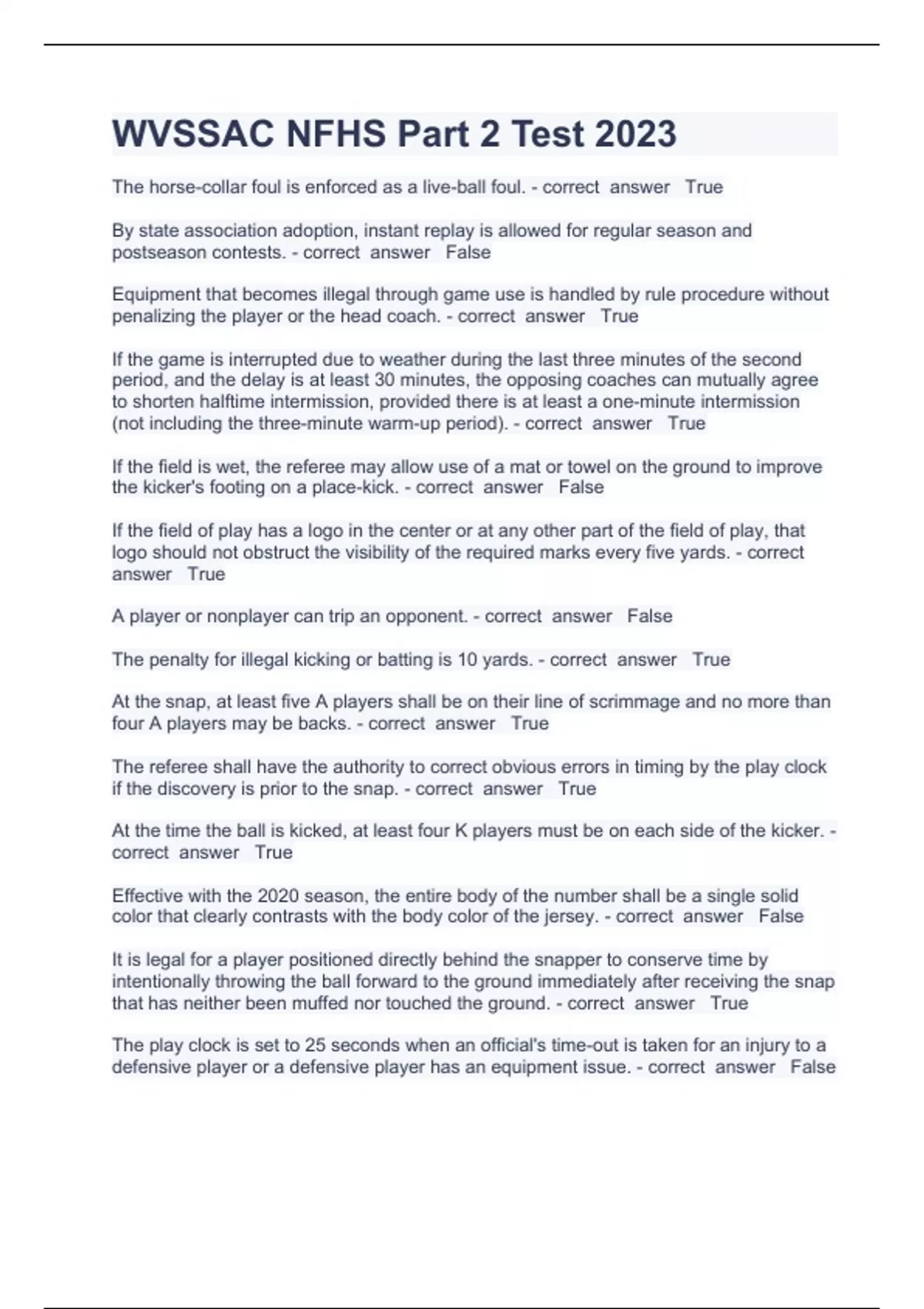 WVSSAC NFHS Part 2 Test 2023 Questions with complete solution 2023 ...