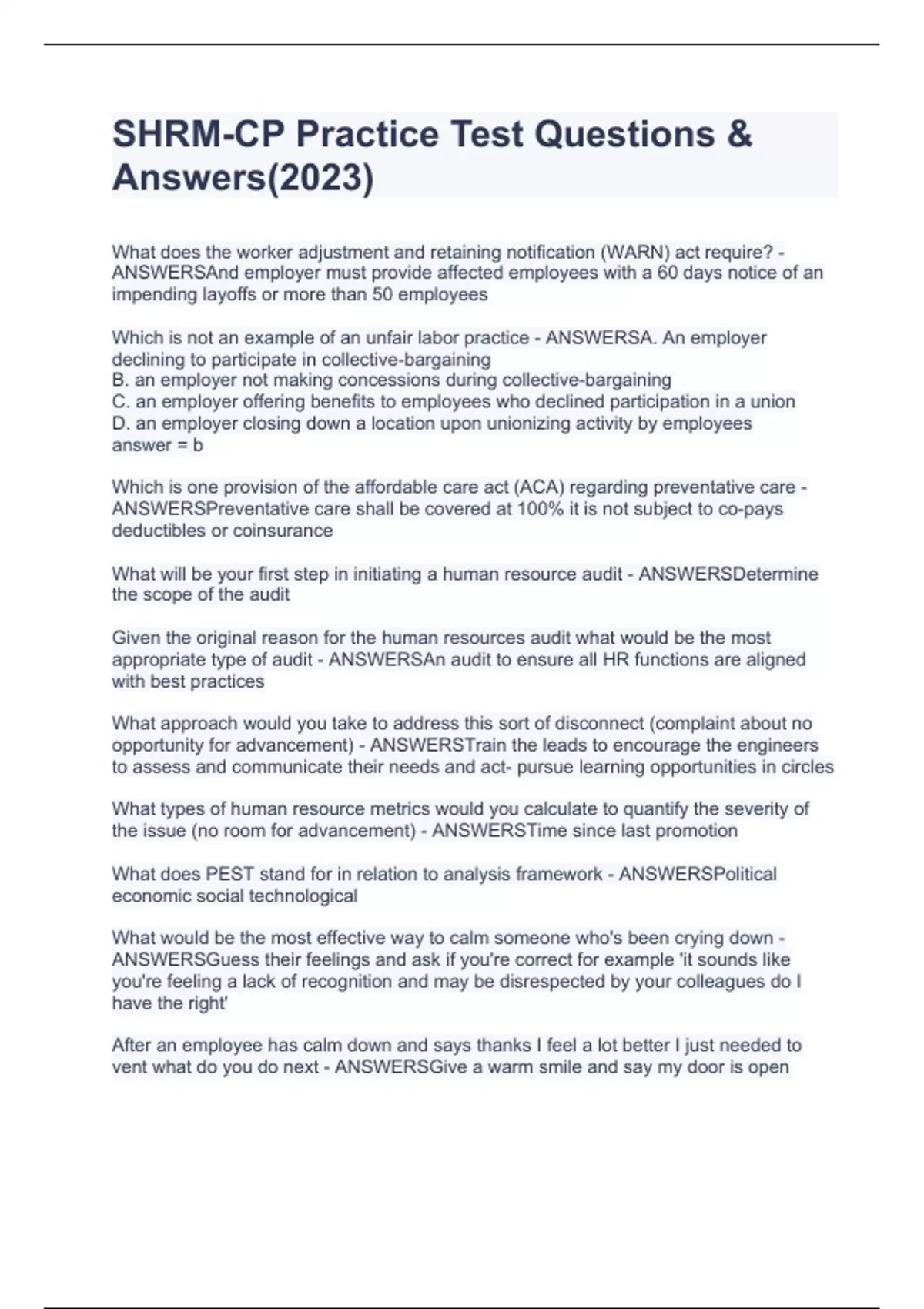 SHRM CP Practice Test Questions Answers 2023 SHRM CP SHRM SHRM CP Practice Test Questions Answers 2023 SHRM CP SHRM