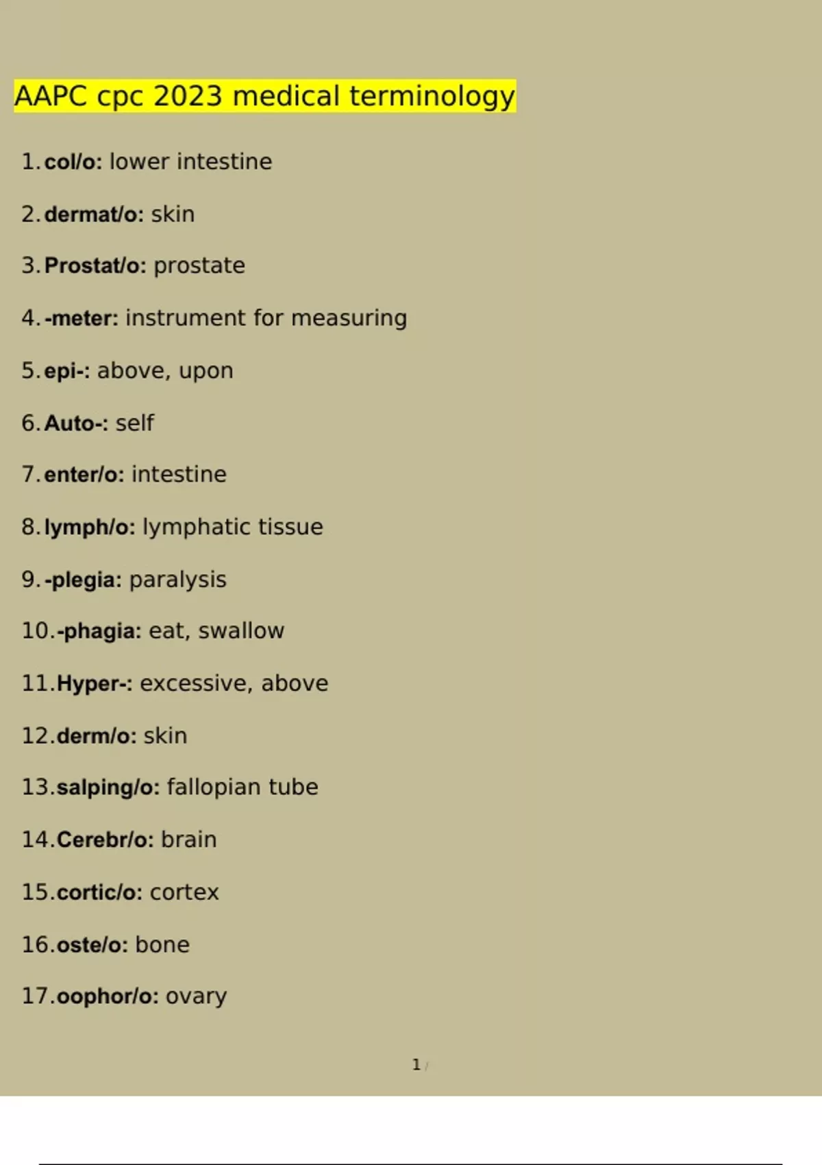 AAPC CPC 2023 medical terminology Questions and Answers (2023 / 2024 ...