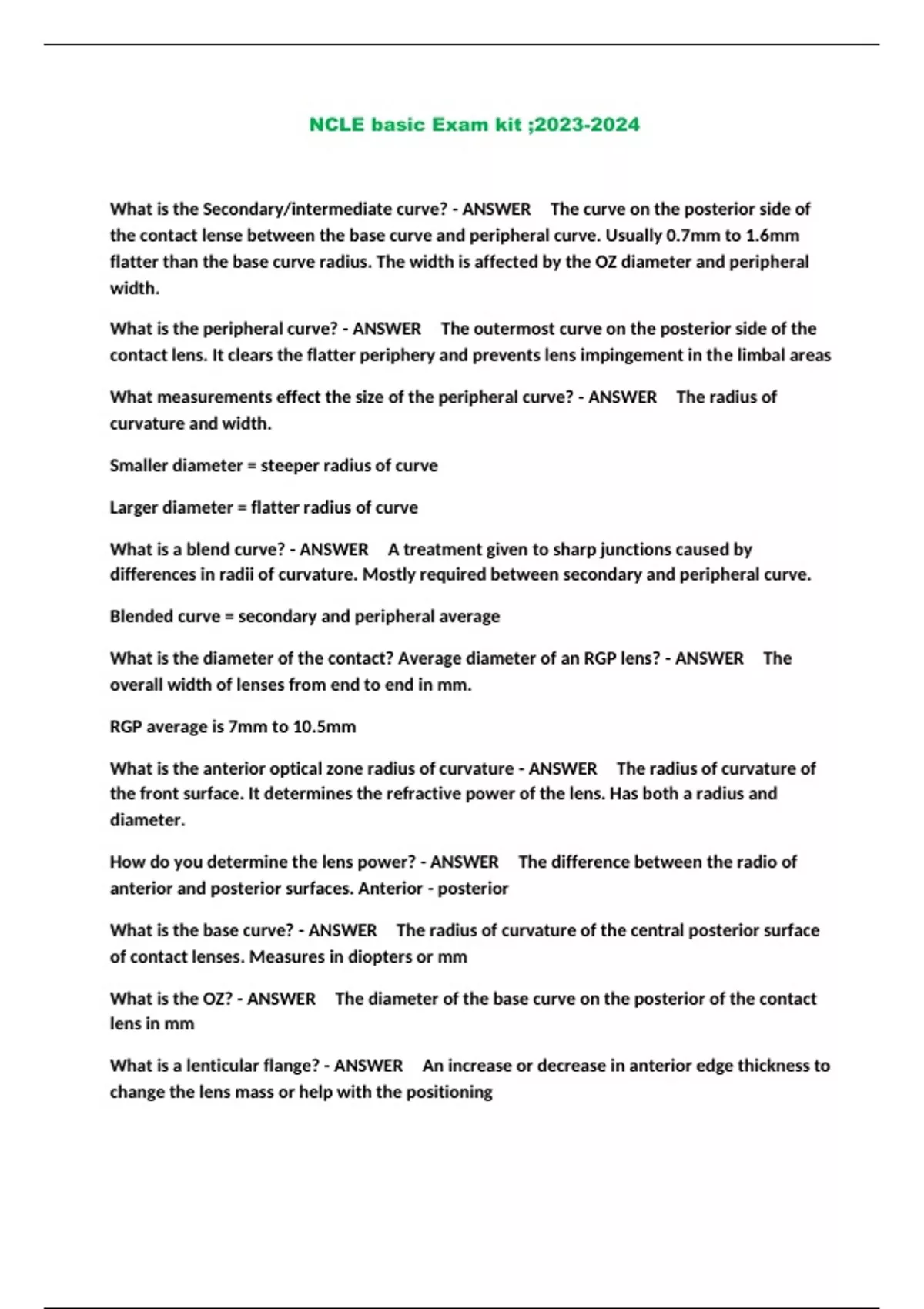 NCLE basic Exam kit ; - NCLE basic - kit - Stuvia US