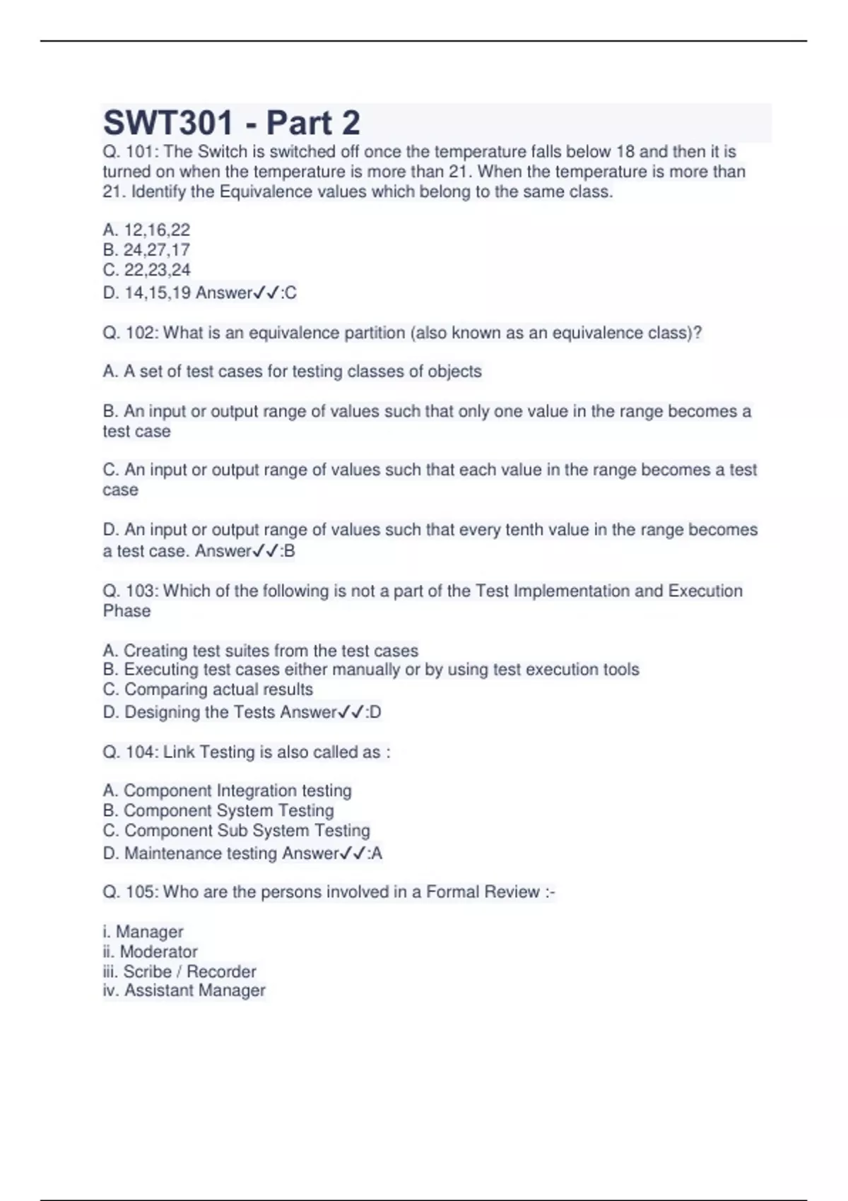SWT301 - Part 2 Complete Questions And Answers With Latest Quiz ...