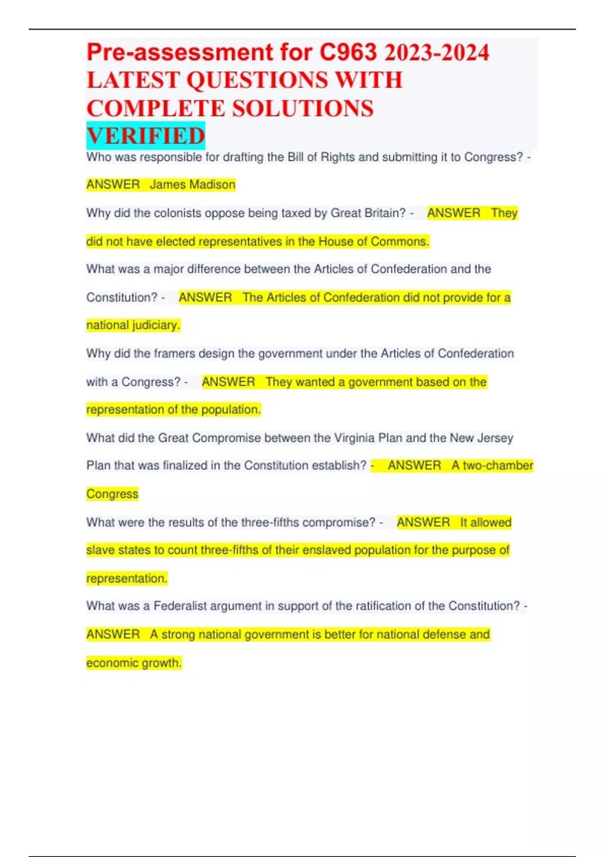 Pre-assessment for C LATEST QUESTIONS WITH COMPLETE SOLUTIONS VERIFIED ...