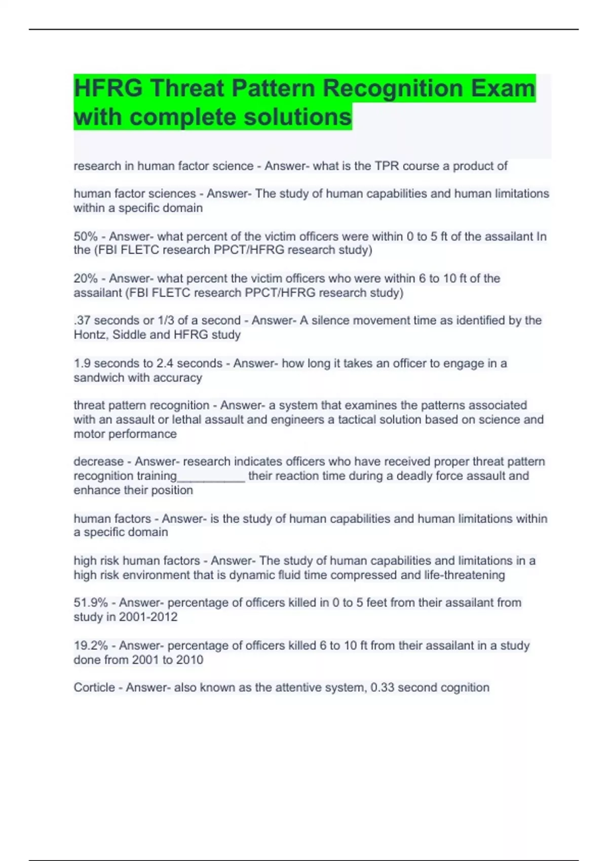 HFRG Threat Pattern Recognition Exam with complete solutions - HFRG ...