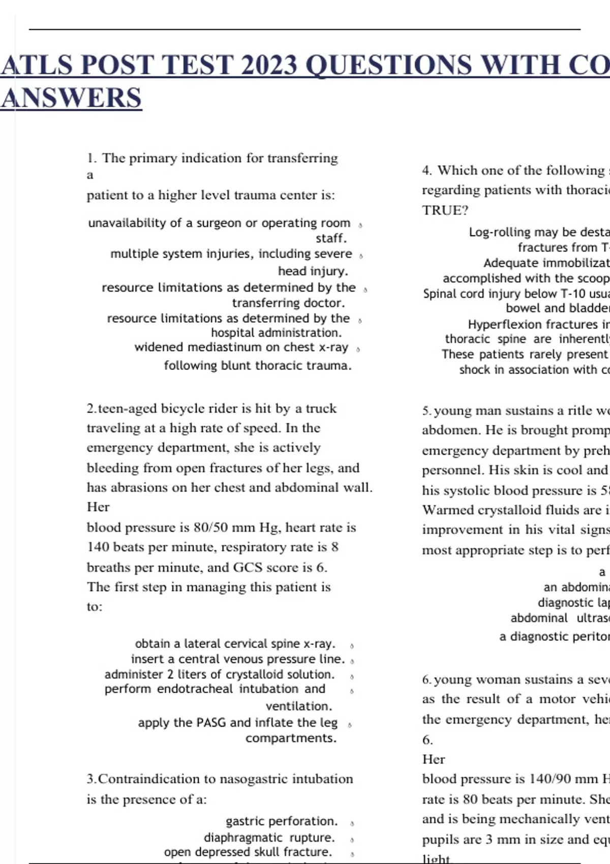 ATLS POST TEST 2023 QUESTIONS WITH CORRECT ANSWERS - ATLS - Stuvia US