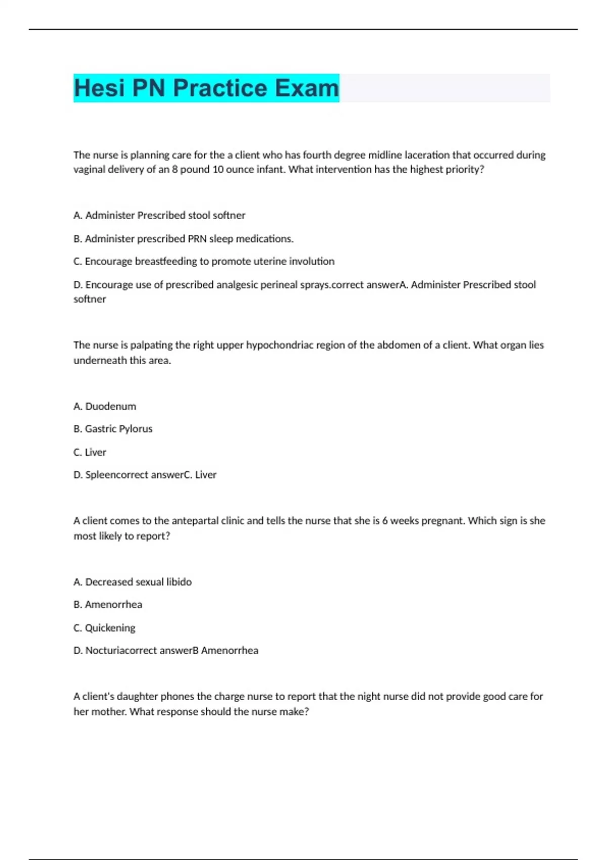 HESI LPN packed exams 2023 with correct solutions - Stuvia US