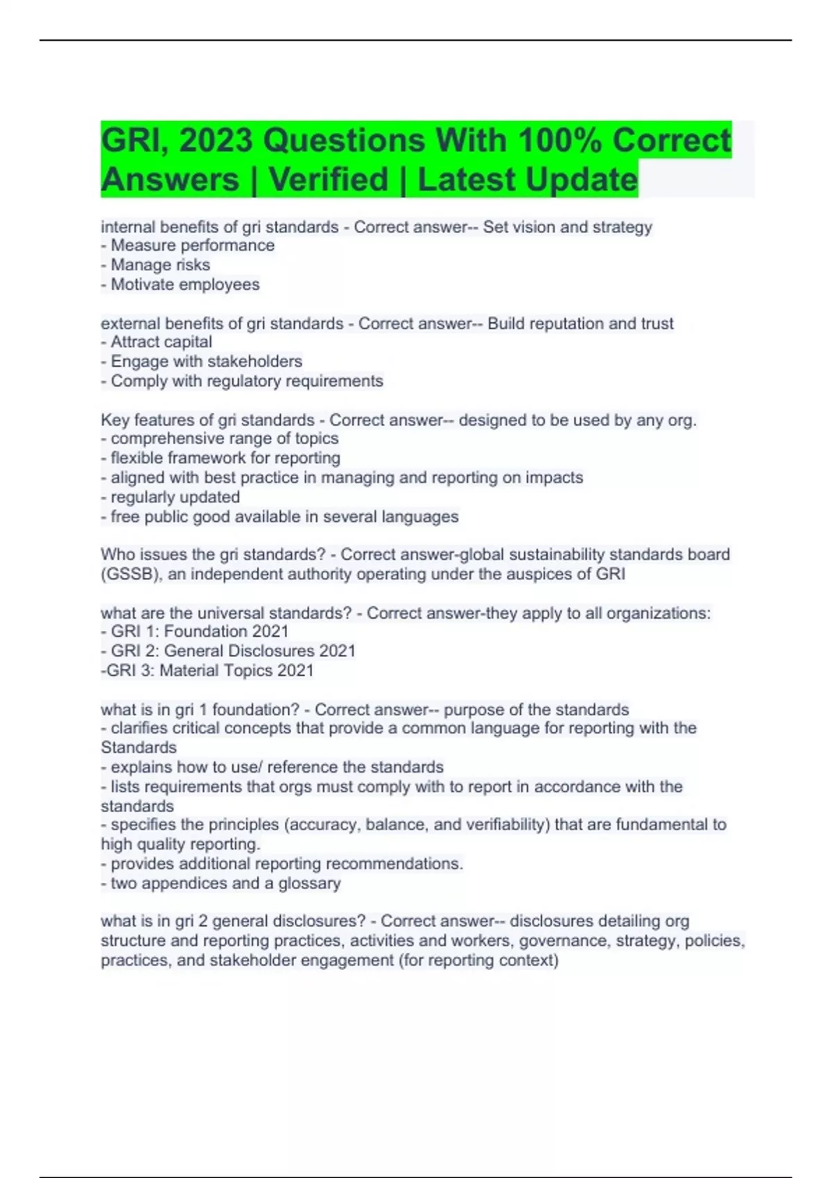 GRI, 2023 Questions With 100% Correct Answers | Verified | Latest ...