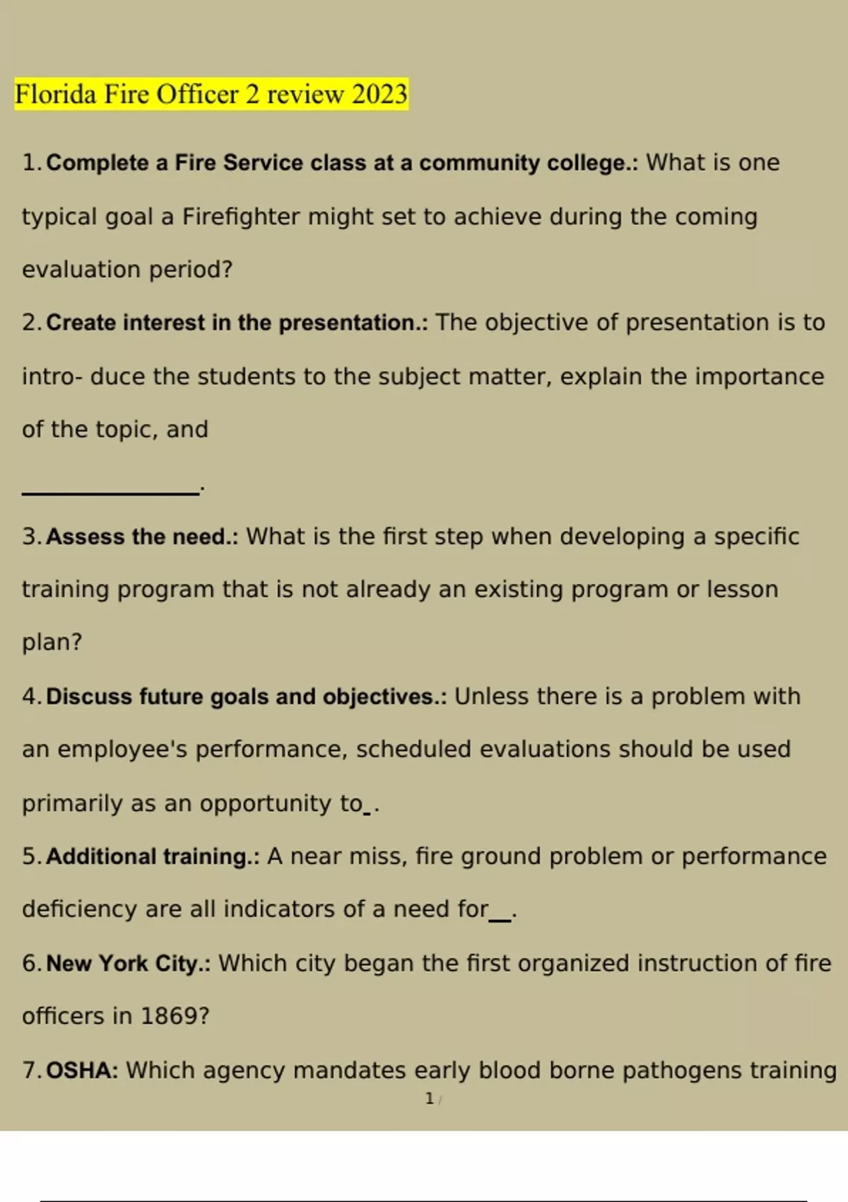 Florida Fire Officer 2 review 2023 Questions and Answers (2023 / 2024 ...