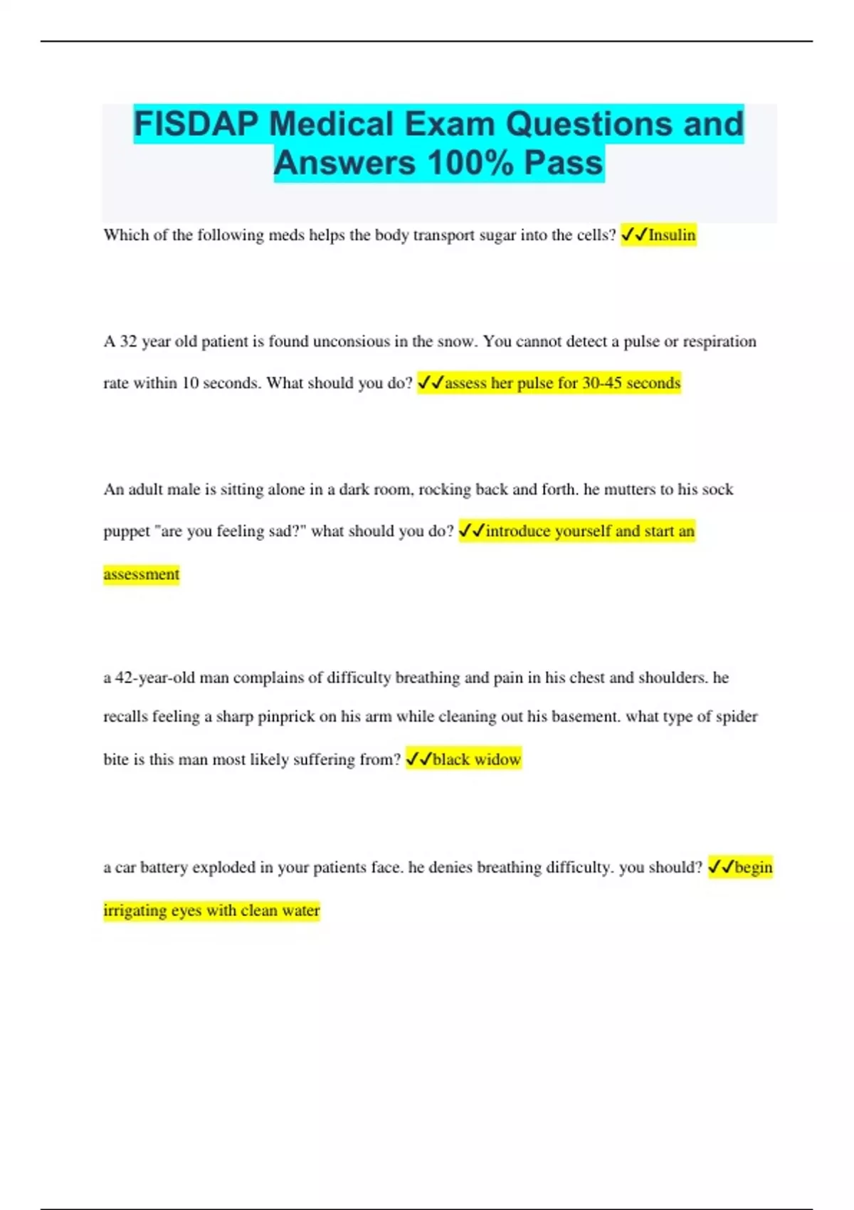 FISDAP Medical Exam Questions and Answers A+ GURANTEED 2023|2024 UPDATE ...