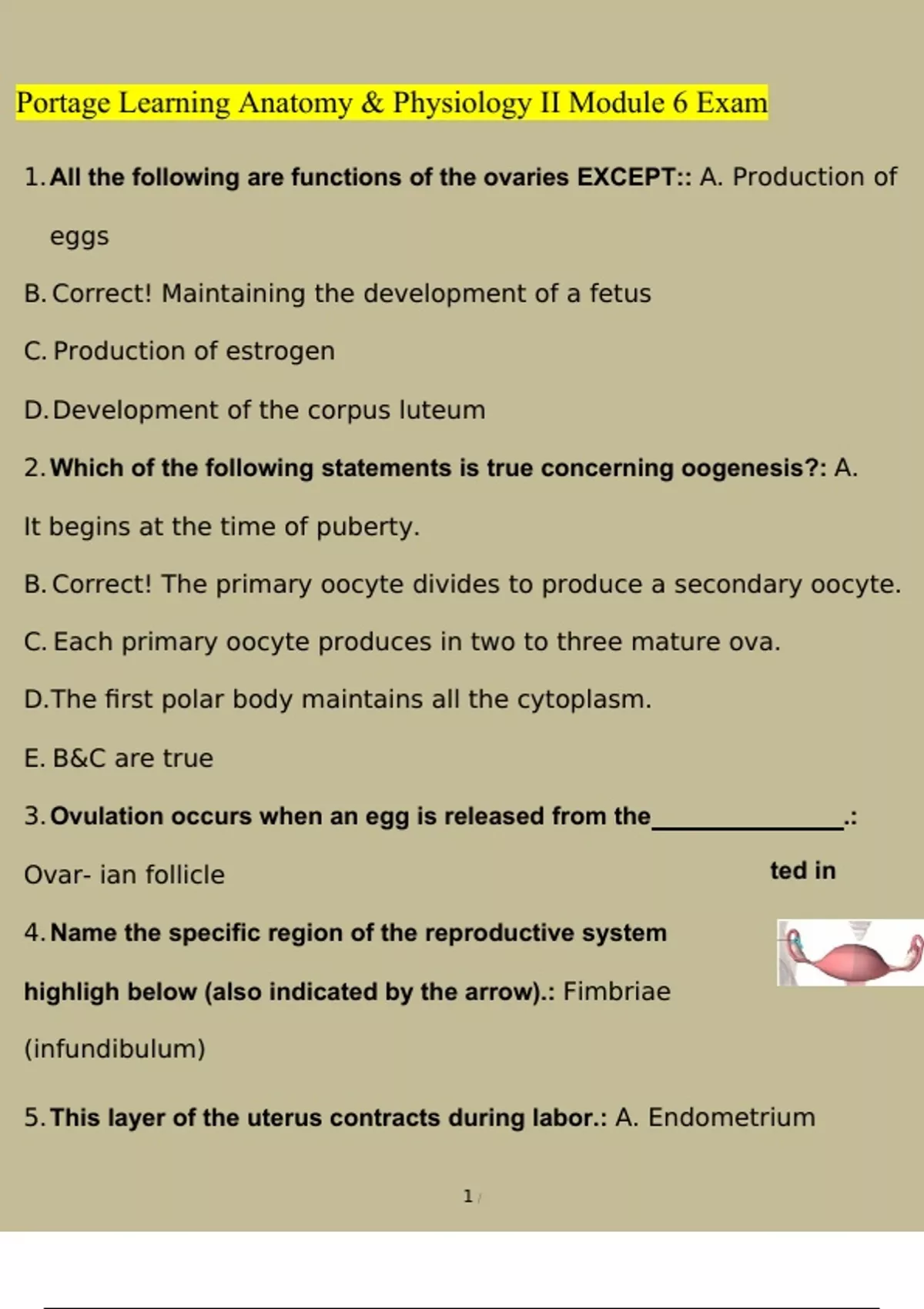 BIOD 152/A & P 2 Module 6 Exam Portage Learning Questions and Answers ...