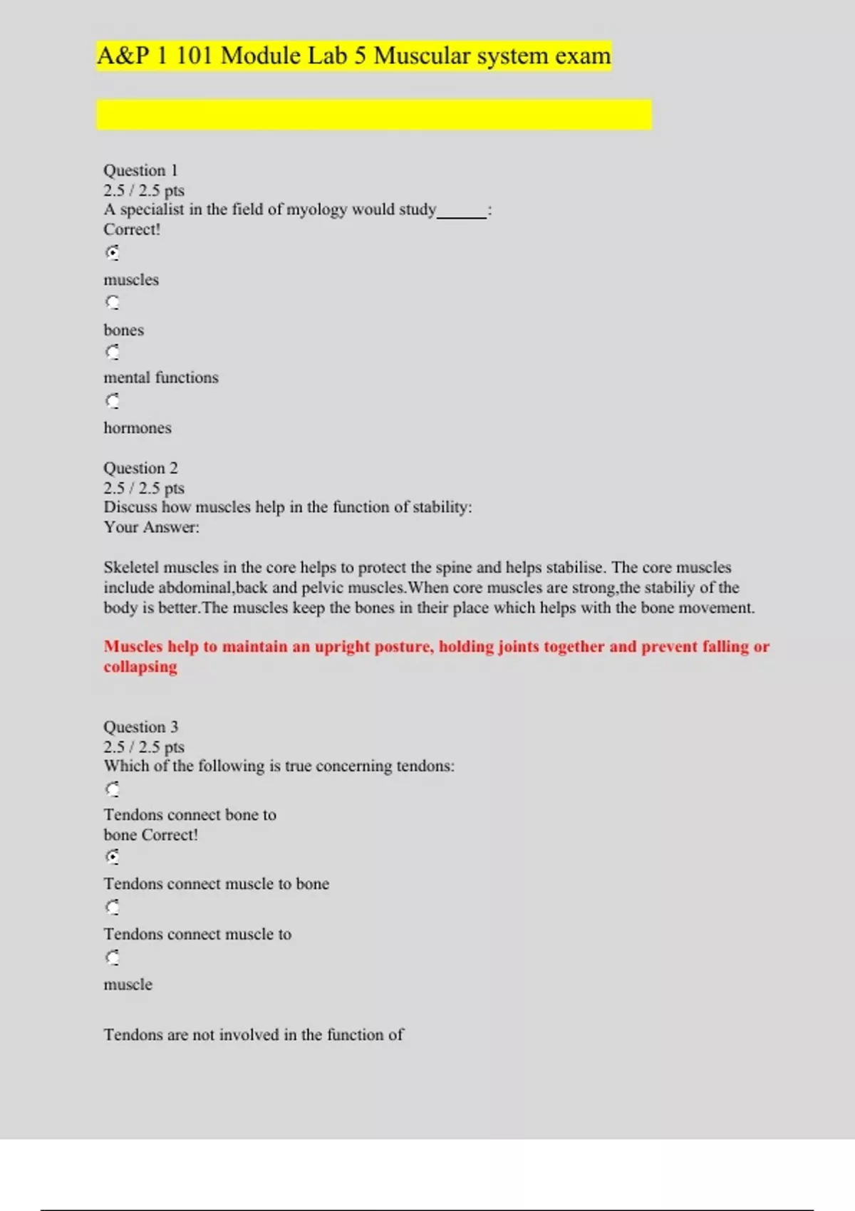 A&P 1 101 Module Lab 5 Exam 5 Muscular system-Portage Learning ...