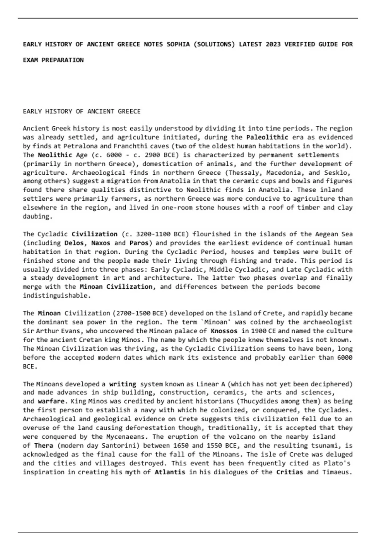 Summary EARLY HISTORY OF ANCIENT GREECE NOTES SOPHIA (SOLUTIONS) LATEST ...