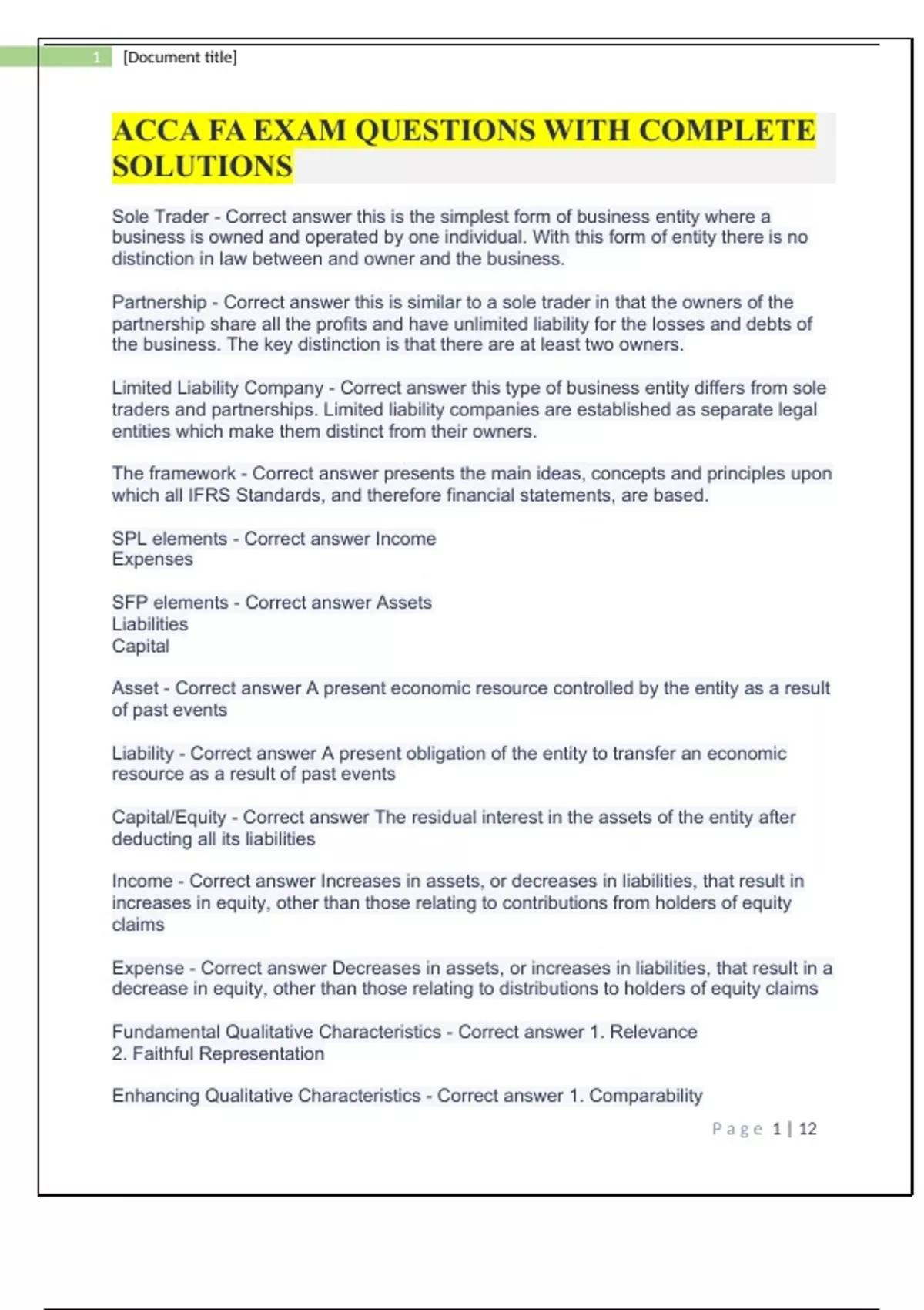 ACCA TESTS COMPILATION BUNDLE - Stuvia US