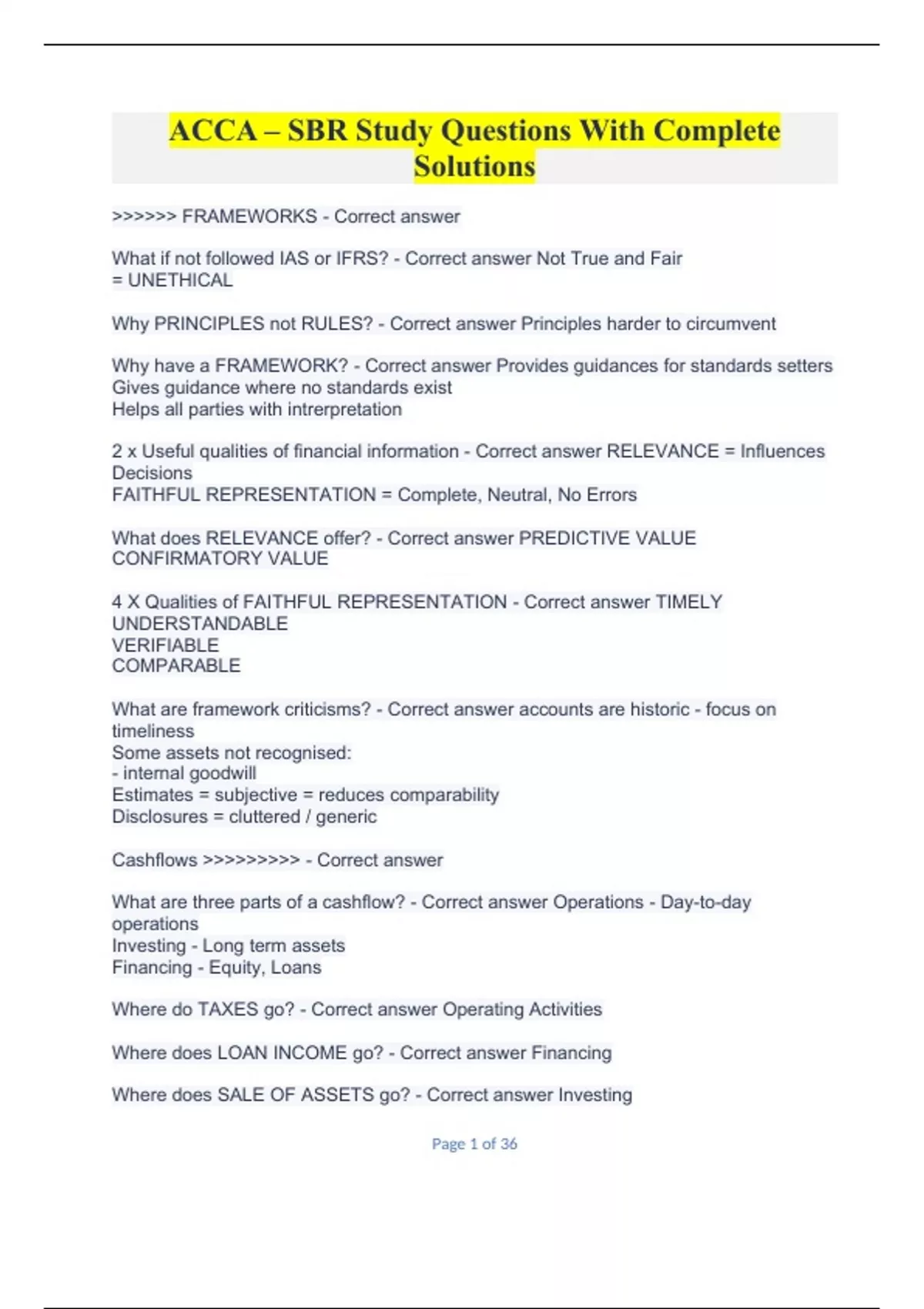 ACCA – SBR Study Questions With Complete Solutions - ACCA – SBR Study - Stuvia US