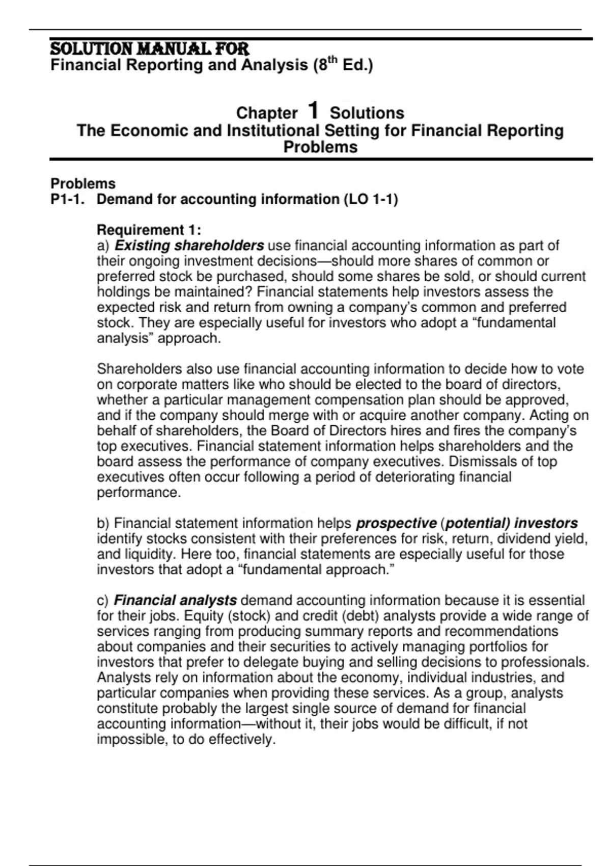 Solution Manual for Financial Reporting and Analysis 8th Edition By ...