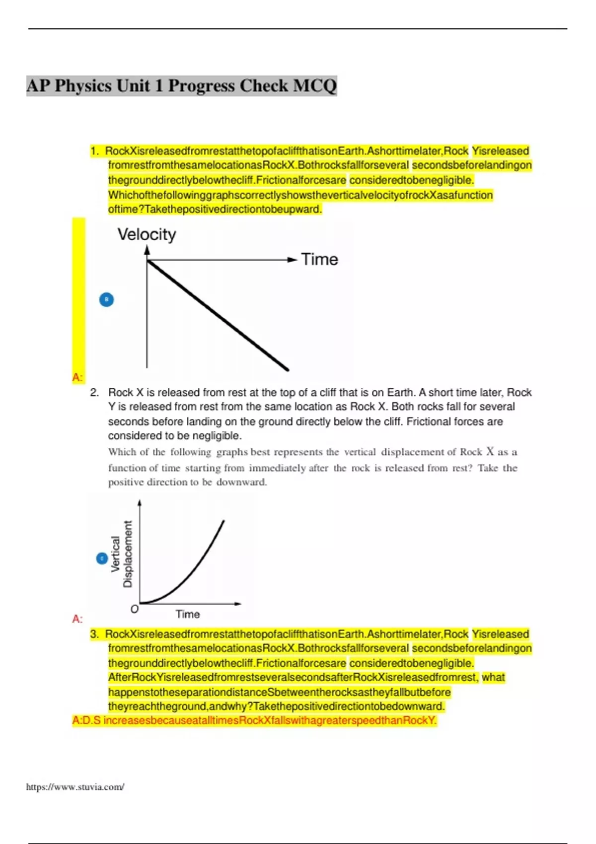 AP Physics Unit 1 Progress Check MCQ 2023 General Stuvia US