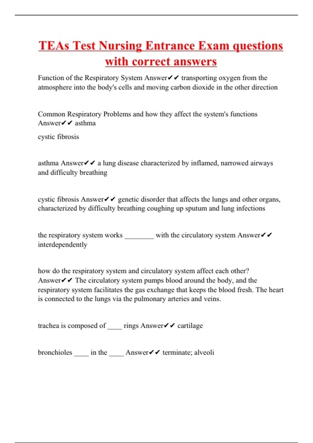 TEAs Test Nursing Entrance Exam questions with correct answers - Teas ...