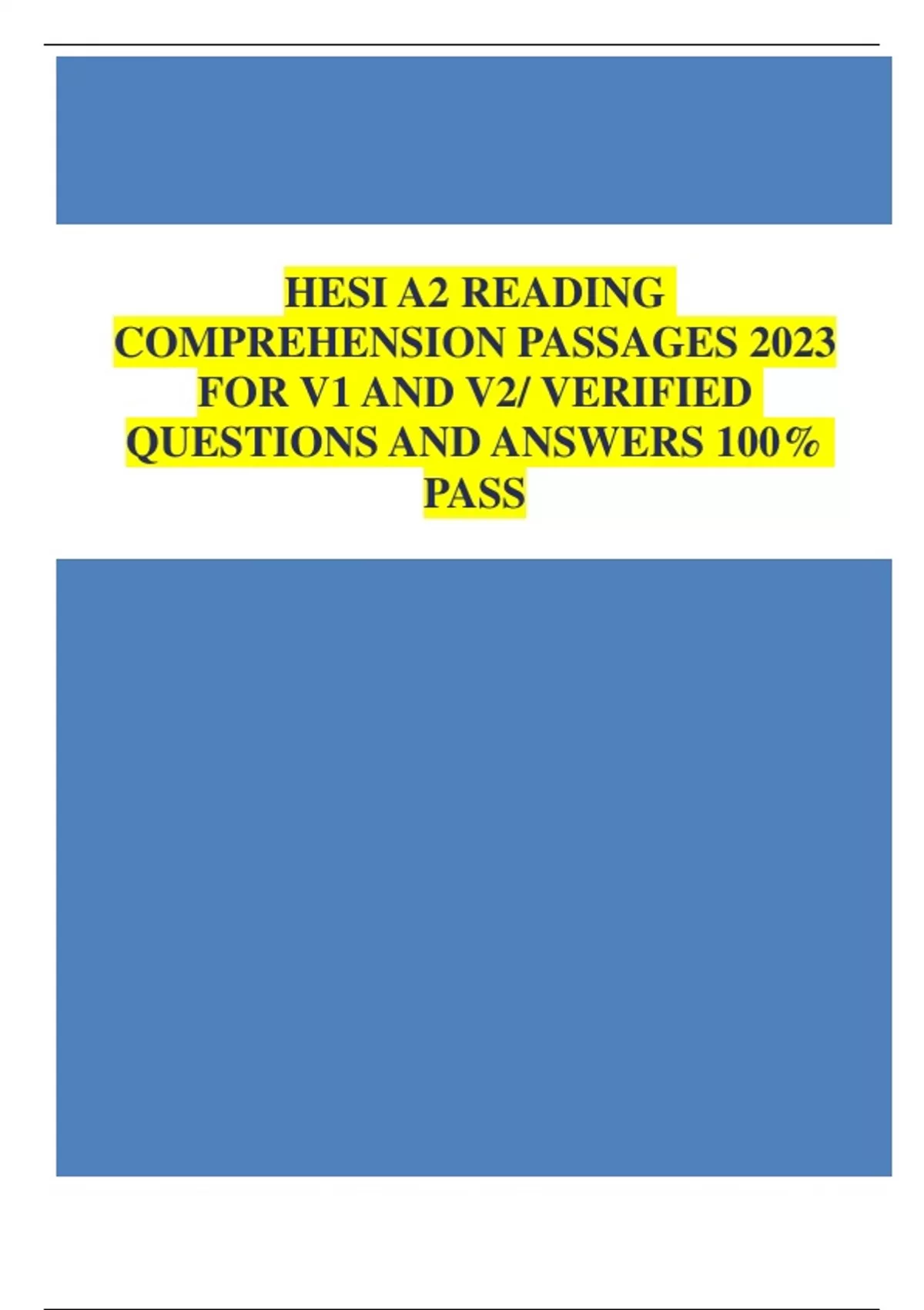 HESI A2 READING COMPREHENSION PASSAGES 2023 FOR V1 AND V2 - Hesi A2 ...