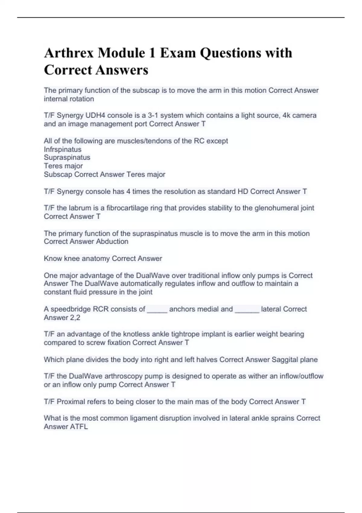 Arthrex Module 1 Test Questions with Correct Answers (Latest 2023 ...