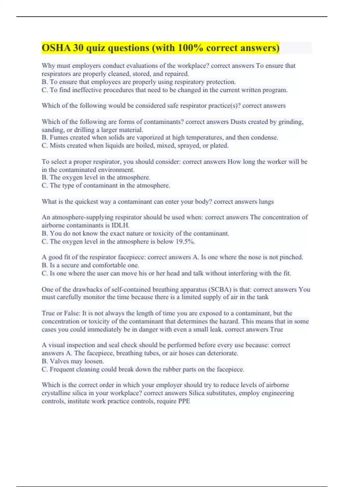 OSHA 30 quiz questions (with 100% correct answers) - OSHA 30 - Stuvia US