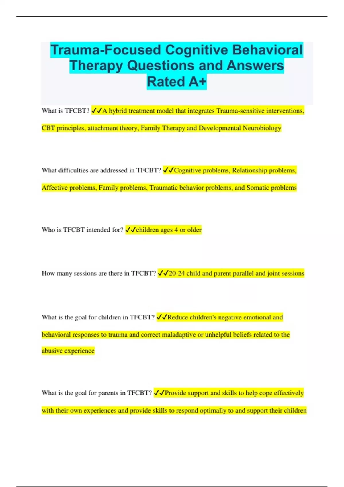 Trauma-Focused Cognitive Behavioral Therapy Questions and Answers Rated ...