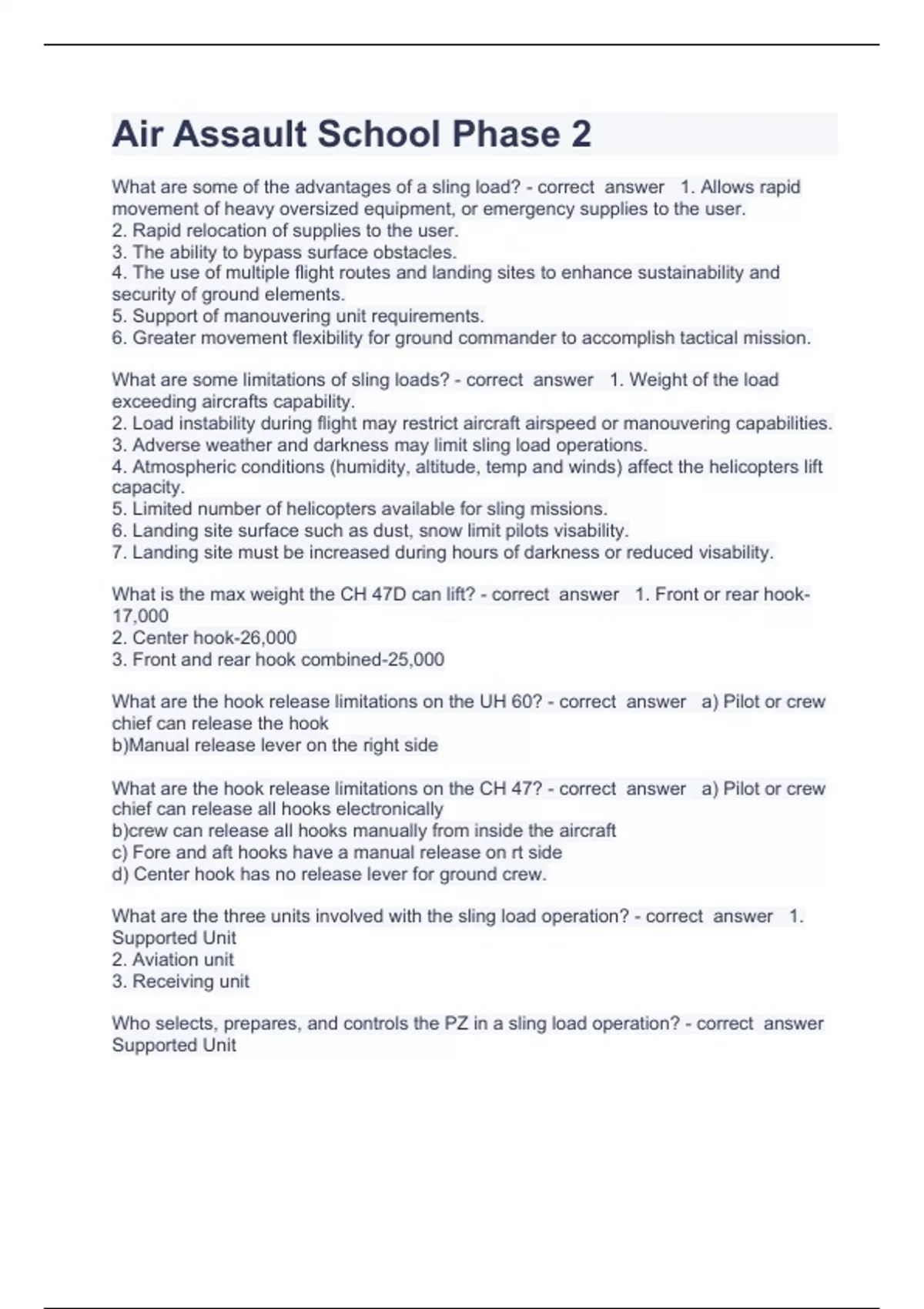 Air Assault School Phase 2 Question and answers 100% correct 2023 ...