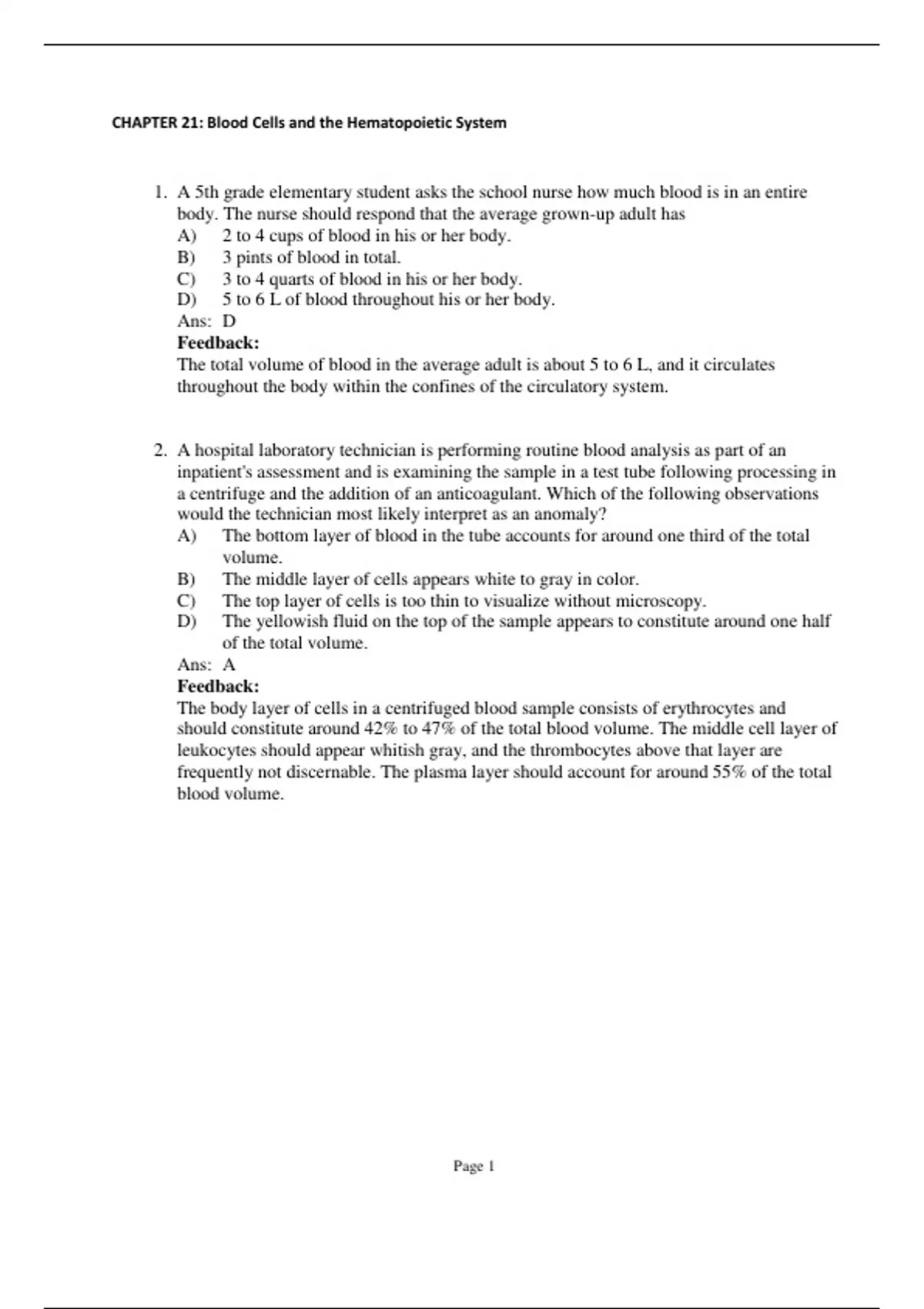 Porth's Pathophysiology 10th Edition Ch 21- Blood Cells and the ...