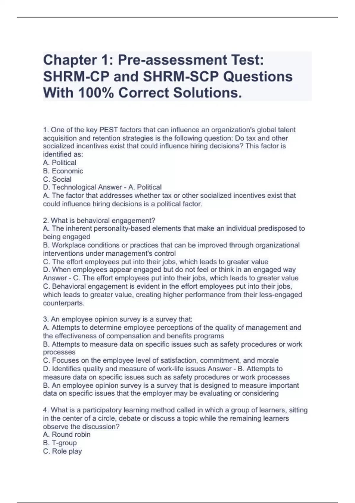 Chapter 1: Pre-assessment Test: SHRM-CP and SHRM-SCP Questions With 100 ...