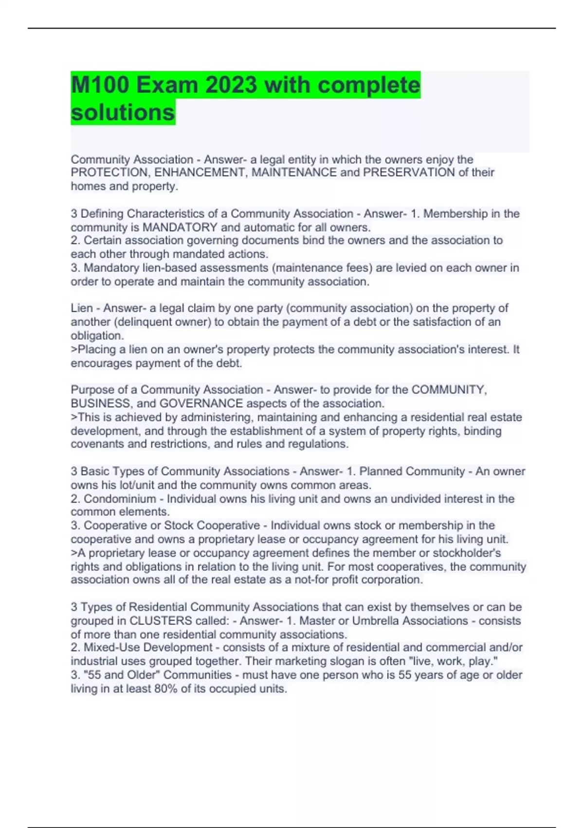 M100 Exam 2023 with complete solutions - M100 - Stuvia US