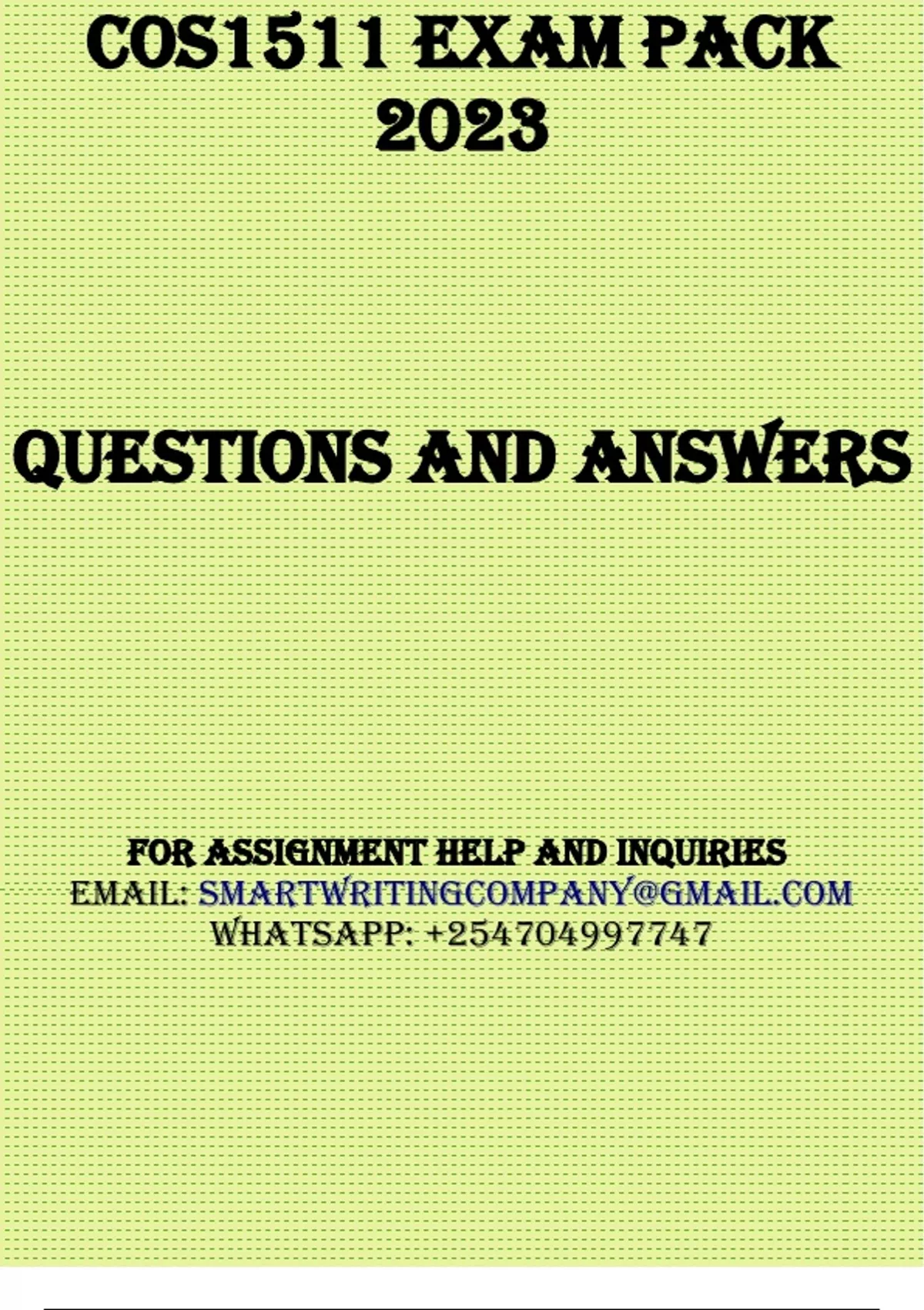 COS1511 EXAM PACK 2023 - Introduction to Programming I (COS1511) - Stuvia US