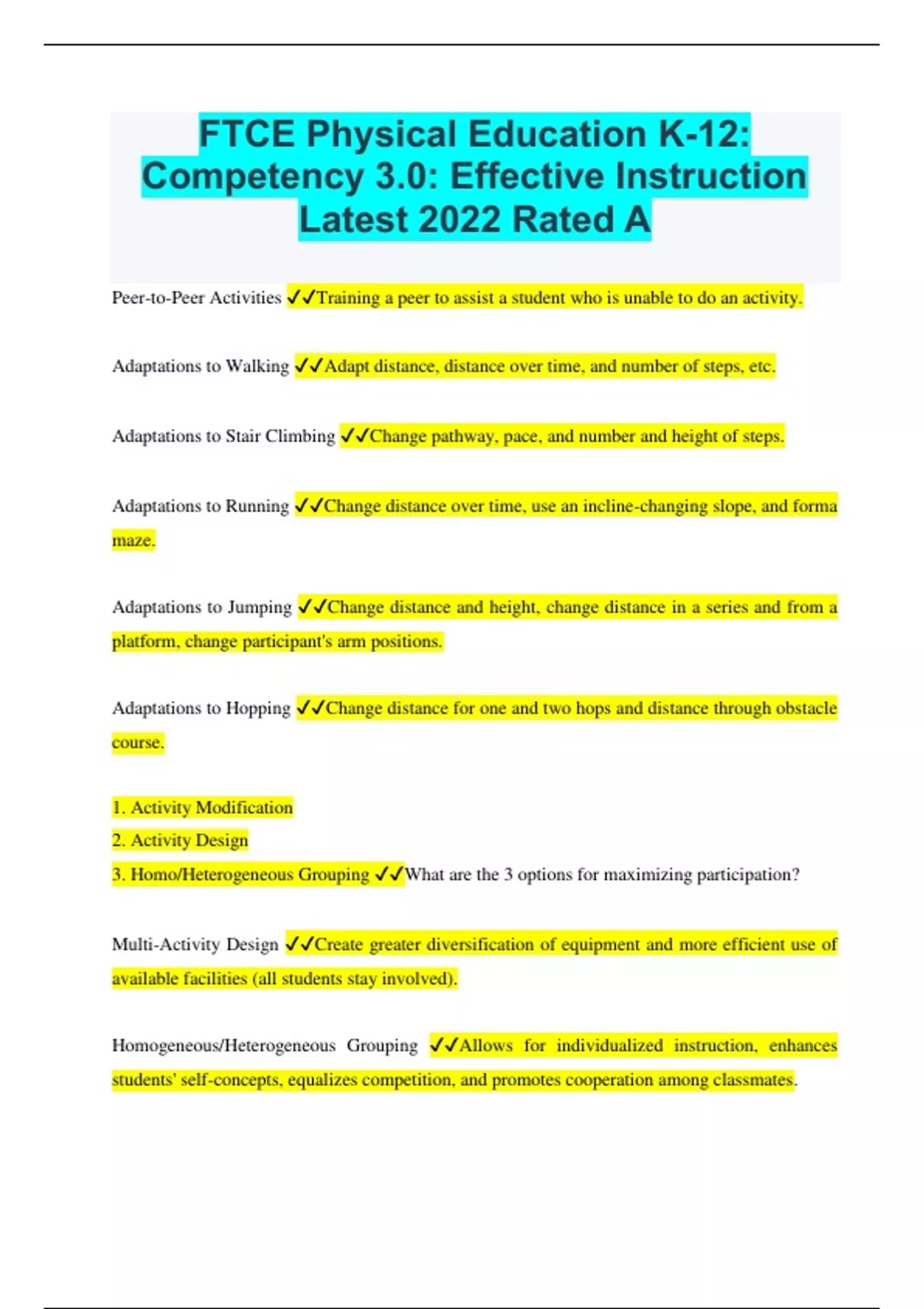 FTCE Physical Education K-12: Competency 3.0: Effective Instruction ...