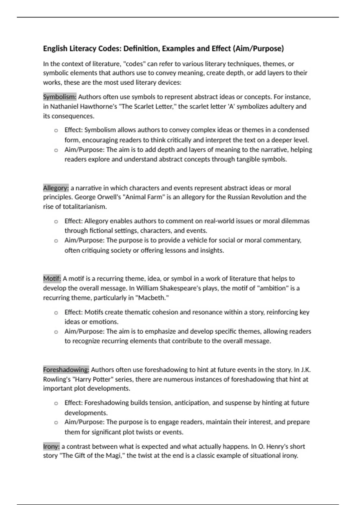 Summary - English Literacy Codes - English - Stuvia US