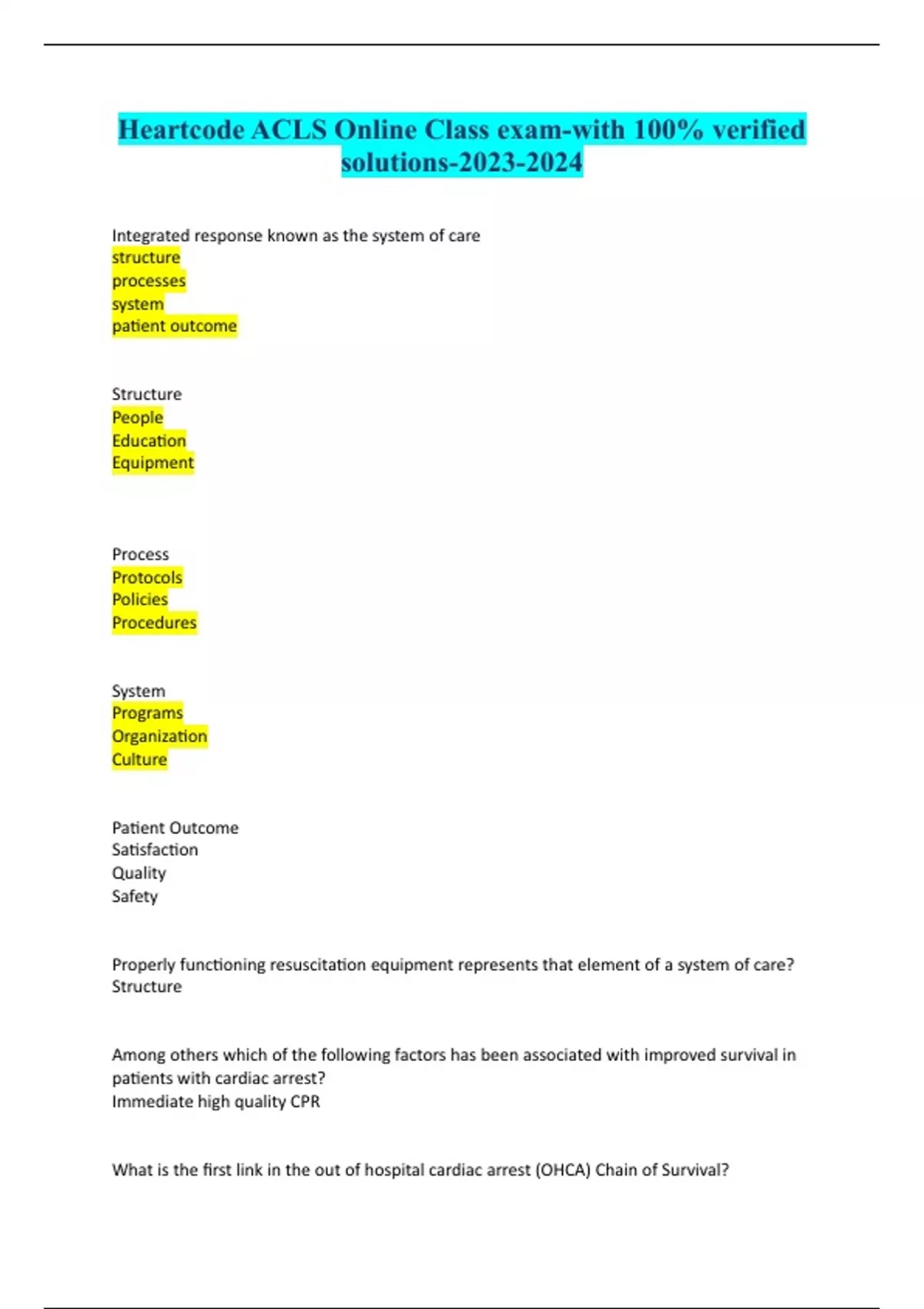 Heartcode ACLS Online Class exam-with 100% verified solutions ...