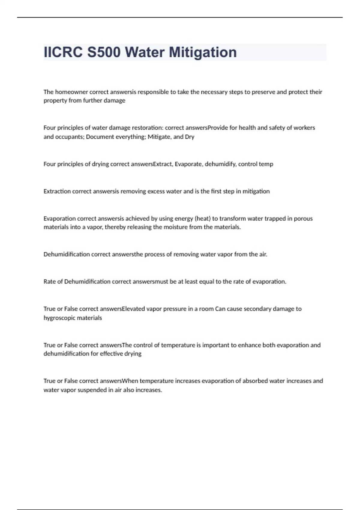 IICRC S500 Water Mitigation exam 2023 with 100% correct answers - IICRC ...