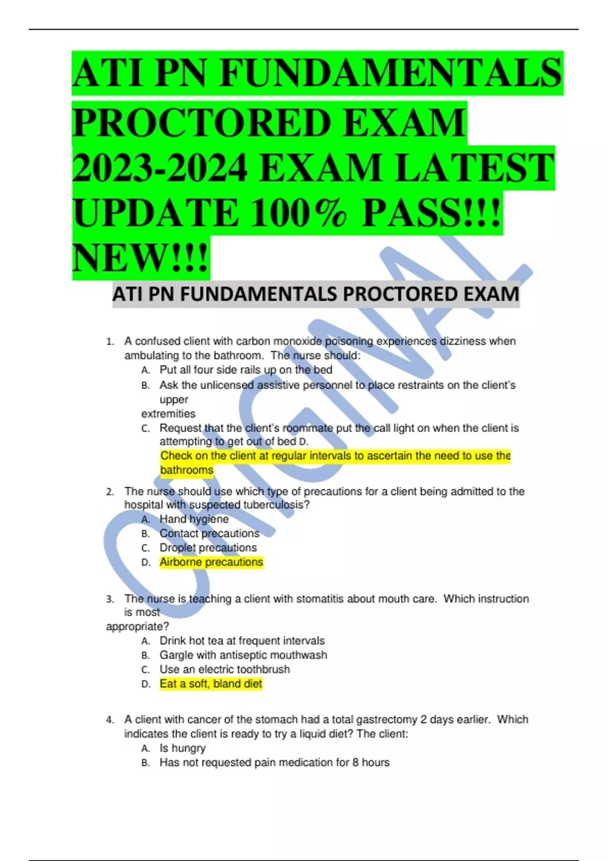 ATI PN FUNDAMENTALS PROCTORED EXAM EXAM LATEST UPDATE 100% PASS!!! NEW ...