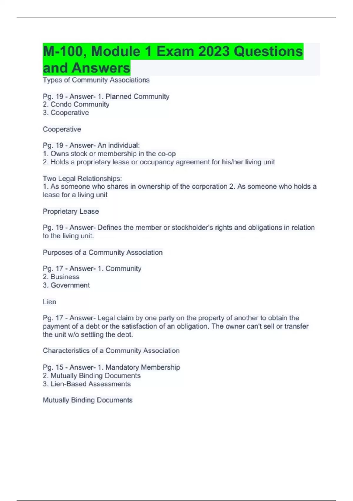 M-100, Module 1 Exam 2023 Questions and Answers - M-100, - Stuvia US